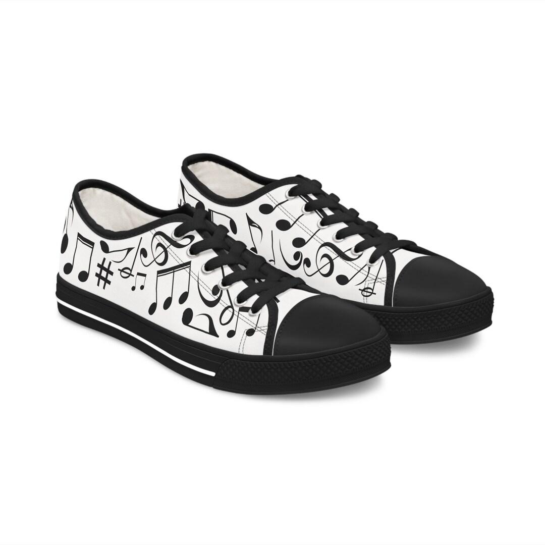 Women's Black Music Notes on White Themed Sneakers Let Your Feet Do the ...