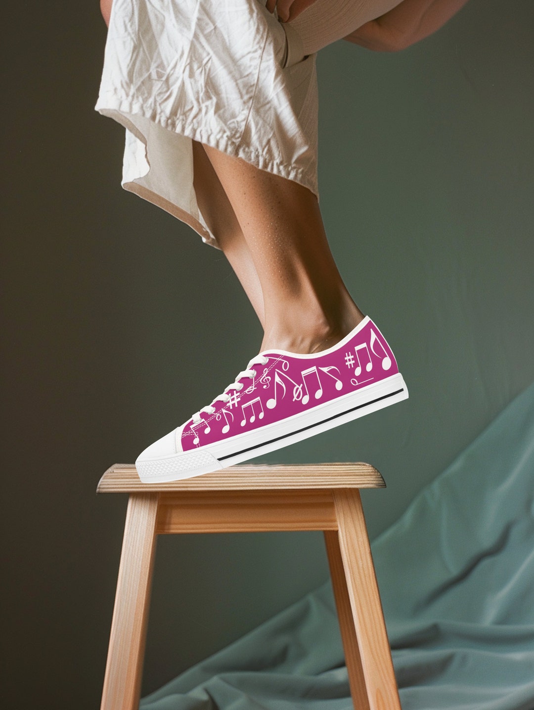 Women's White Music Notes on Pink Themed Sneakers Let Your Feet Do the ...