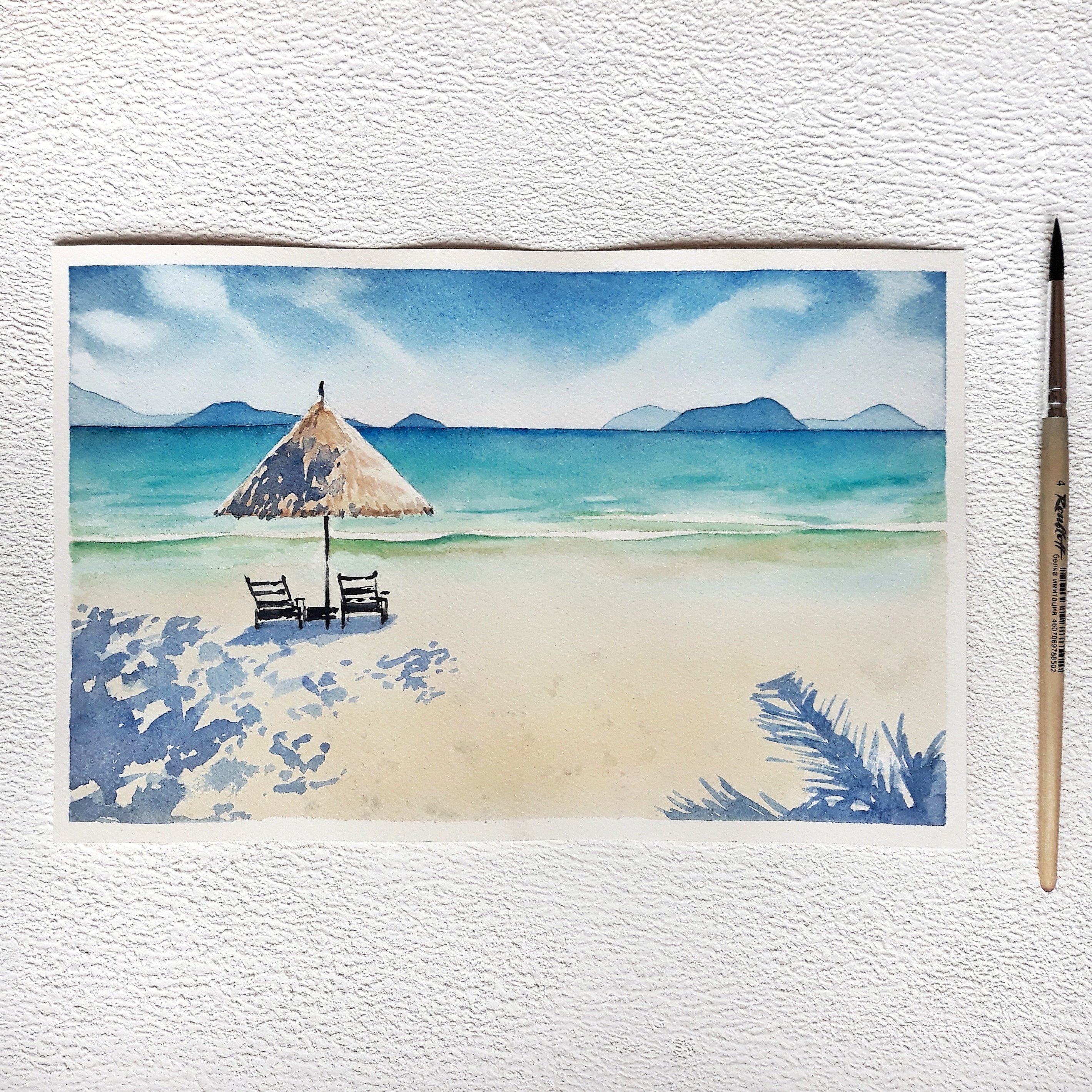 Watercolor Seascape Landscape Painting From Photo Ocean Beach | Etsy