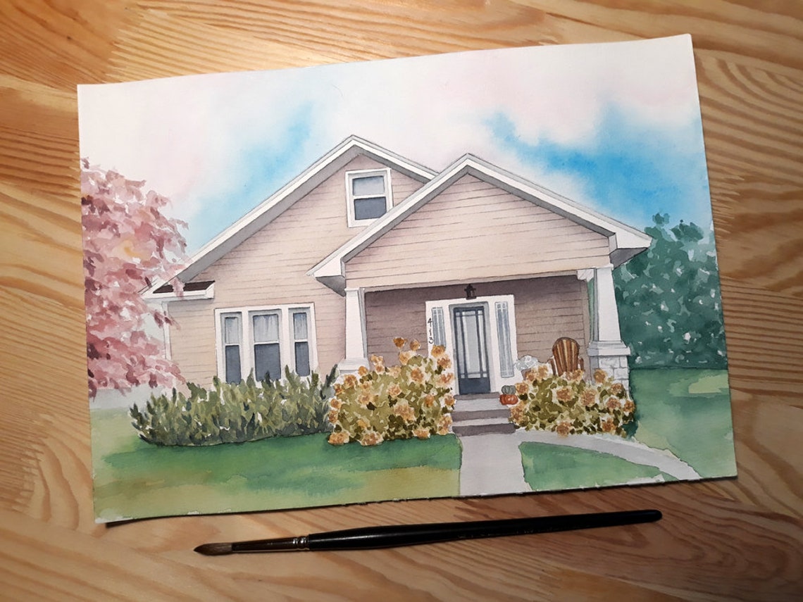 Watercolor Custom House Portrait House Drawing House - Etsy