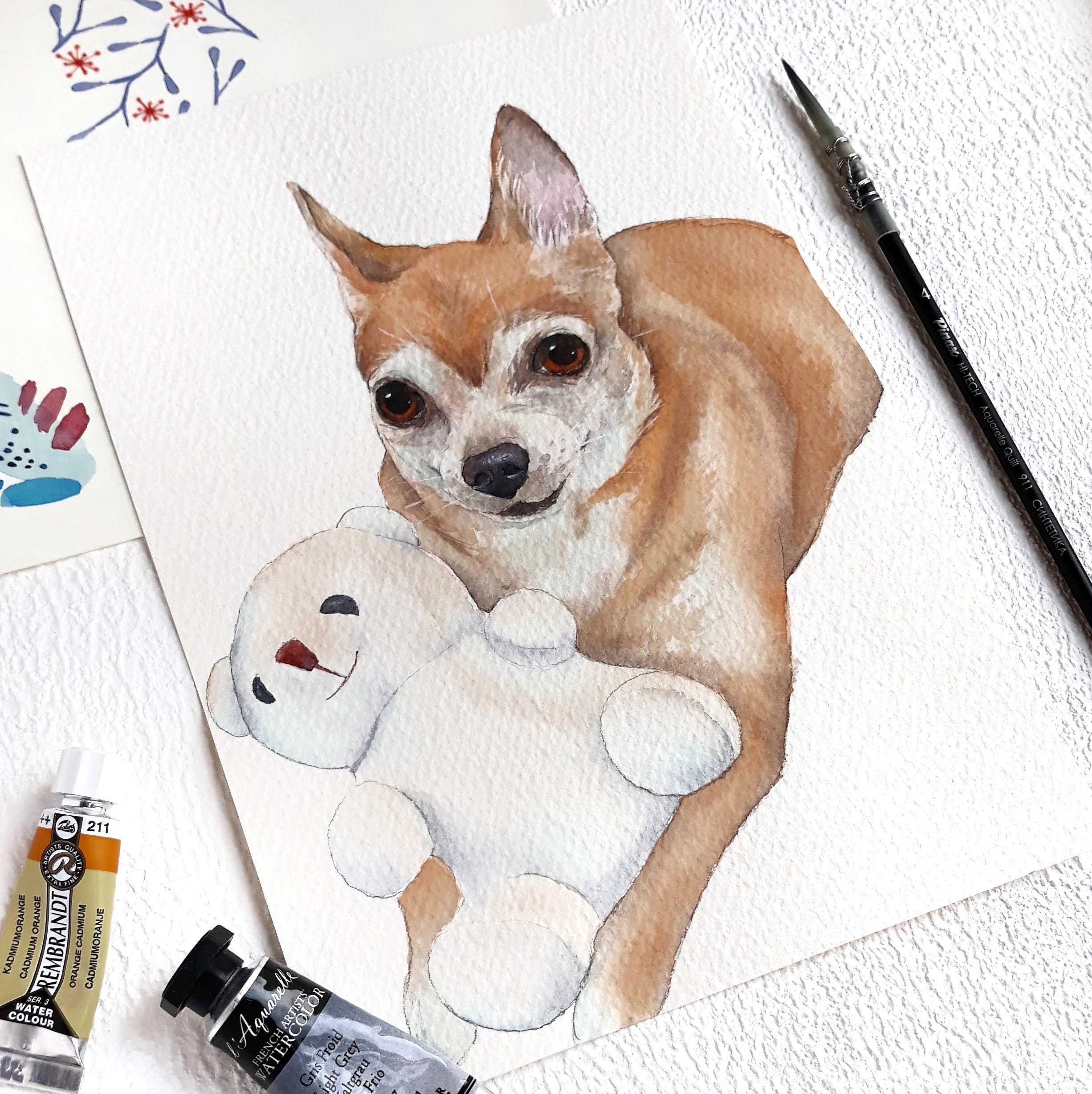 Custom Pet Portrait Painting Watercolor Custom Dog Drawing | Etsy