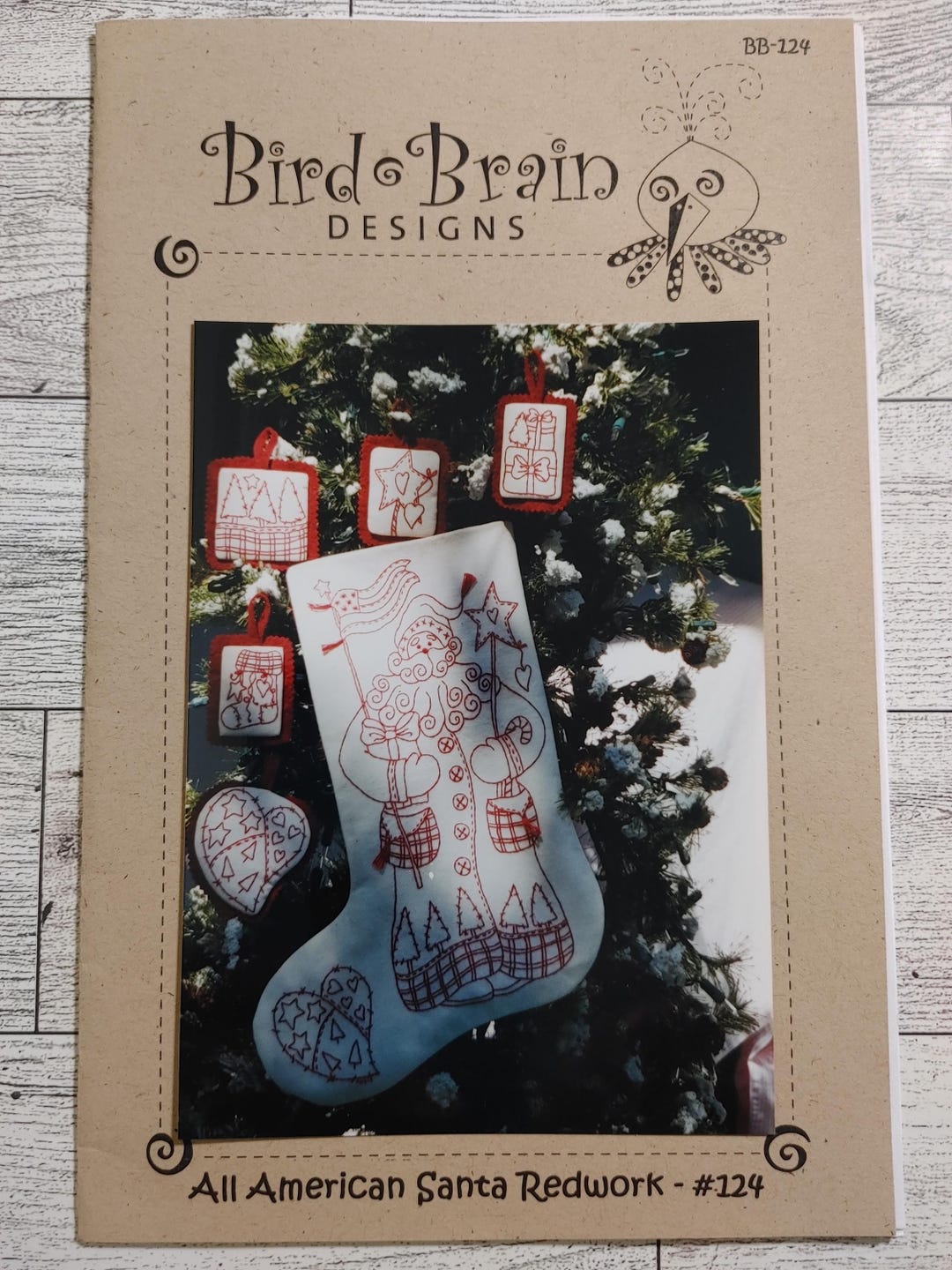 All American Santa Redwork #124 by Bird Brain Designs - Etsy