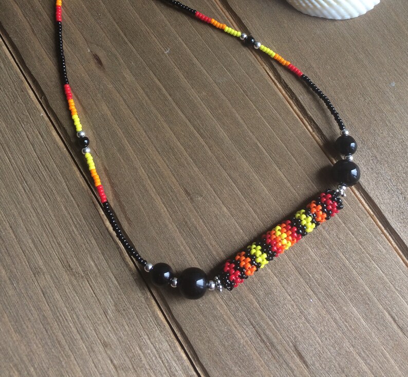 Boho Necklace Tribal Beaded Red Yellow Black Necklace Native | Etsy