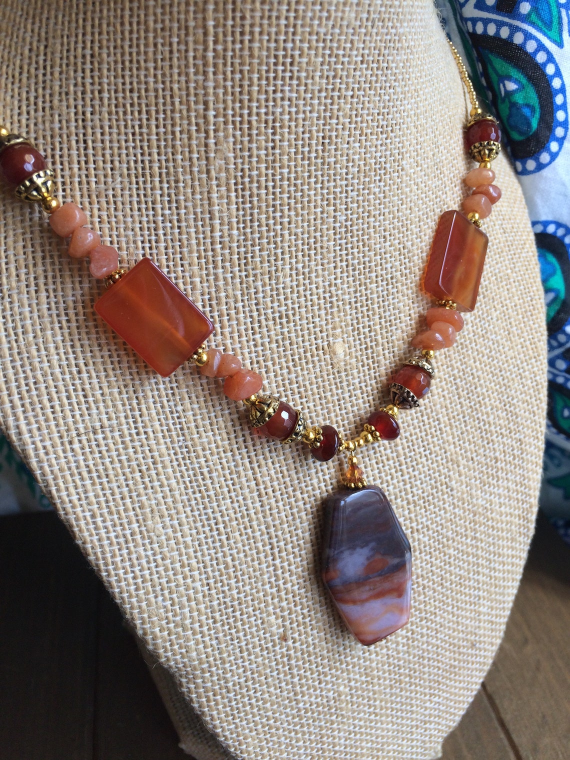 Stone Jewelry Set Necklace Earring Set Orange Gemstone Set | Etsy