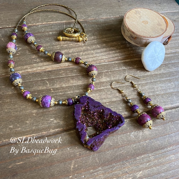 Purple stone necklace set store