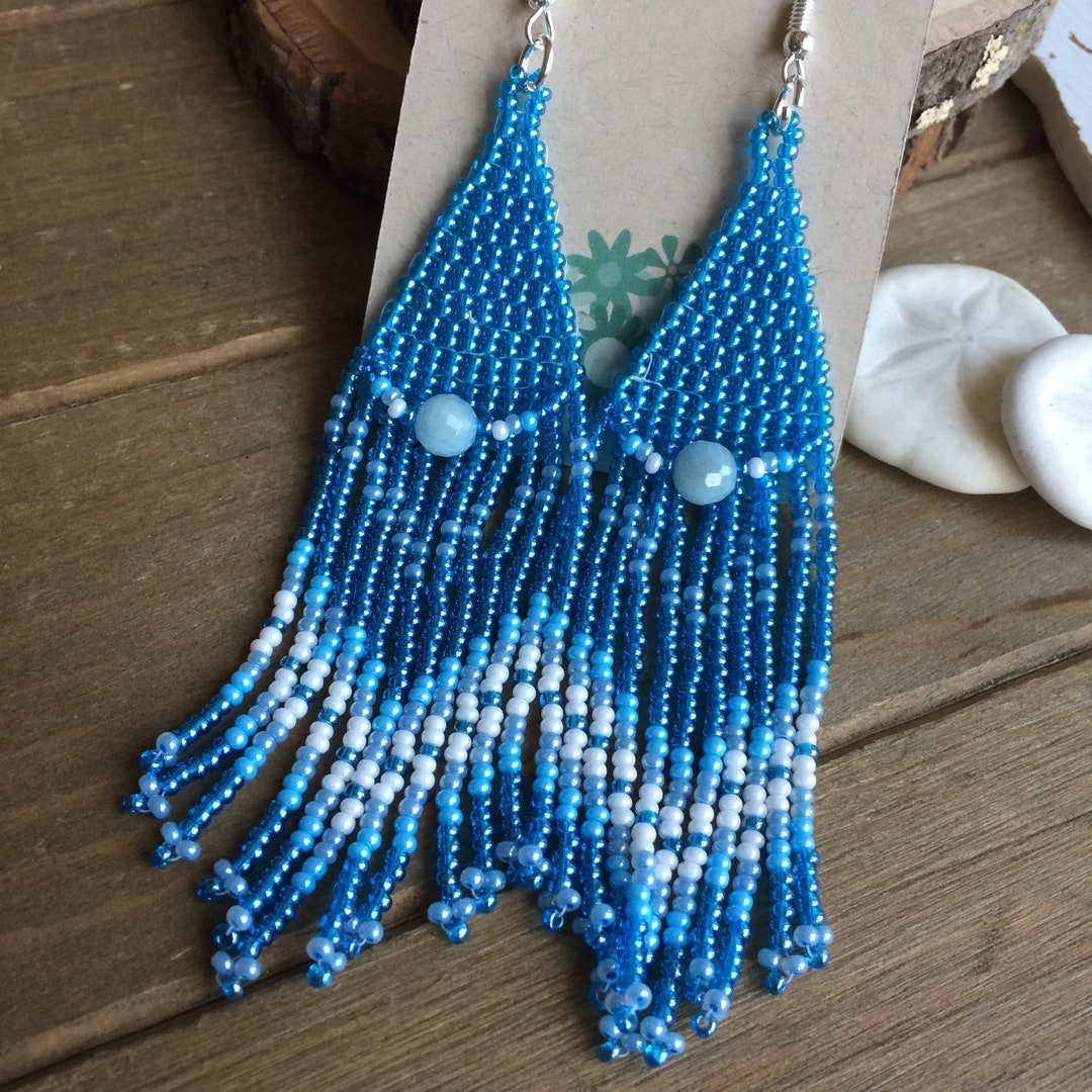Tribal Earrings Fringe Boho Brick Stitch Seed Beaded Tribal Basque ...