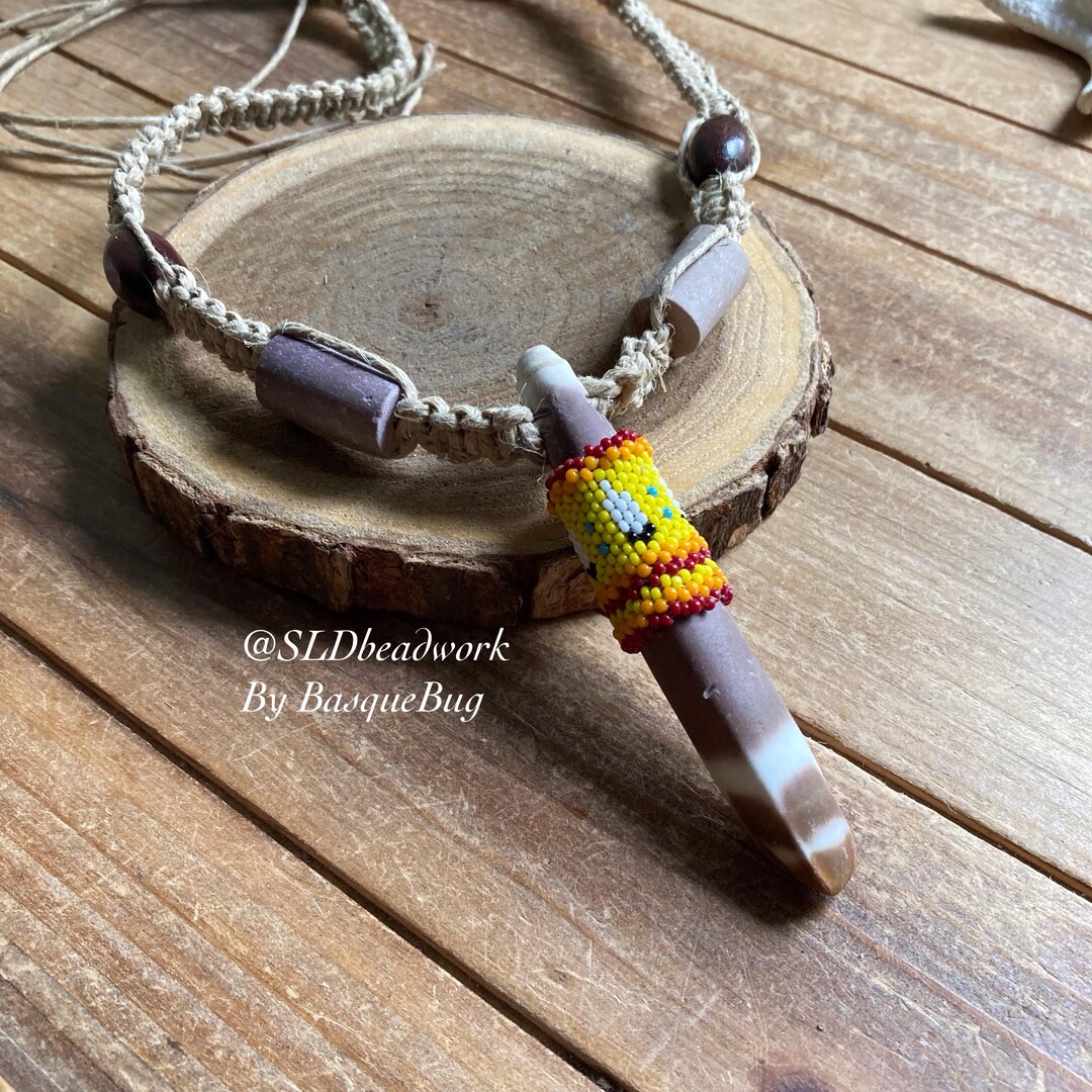 Hemp Necklace Feather Beaded Peyote Choker Basque American Shell ...