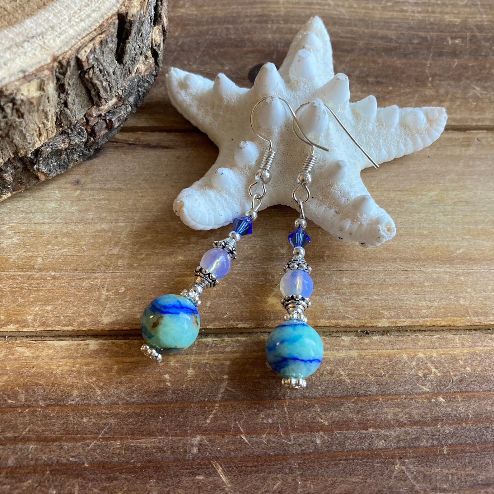 Phoenix Stone Earrings Blue Natural Stone Earrings Boho Dangle - Etsy