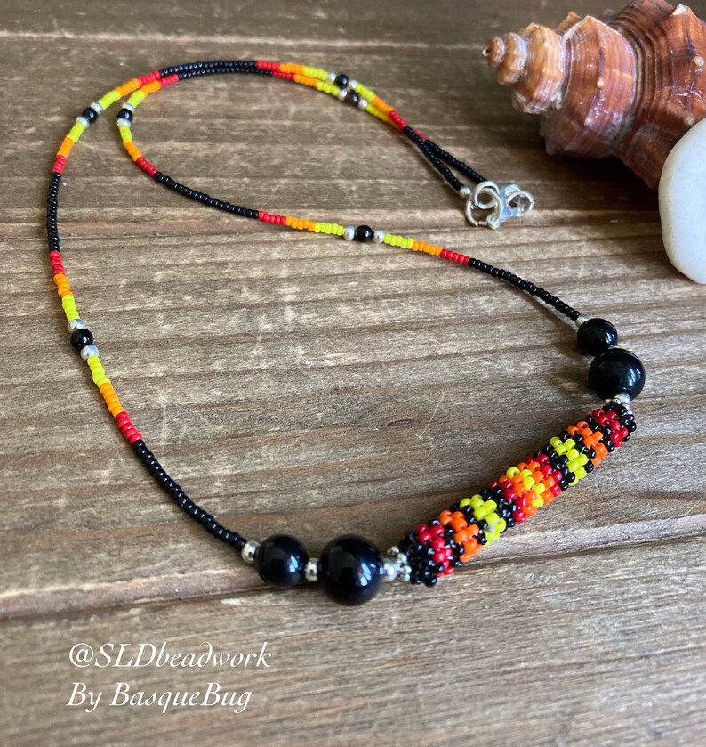 Boho Necklace Tribal Beaded Red Yellow Black Necklace Native | Etsy