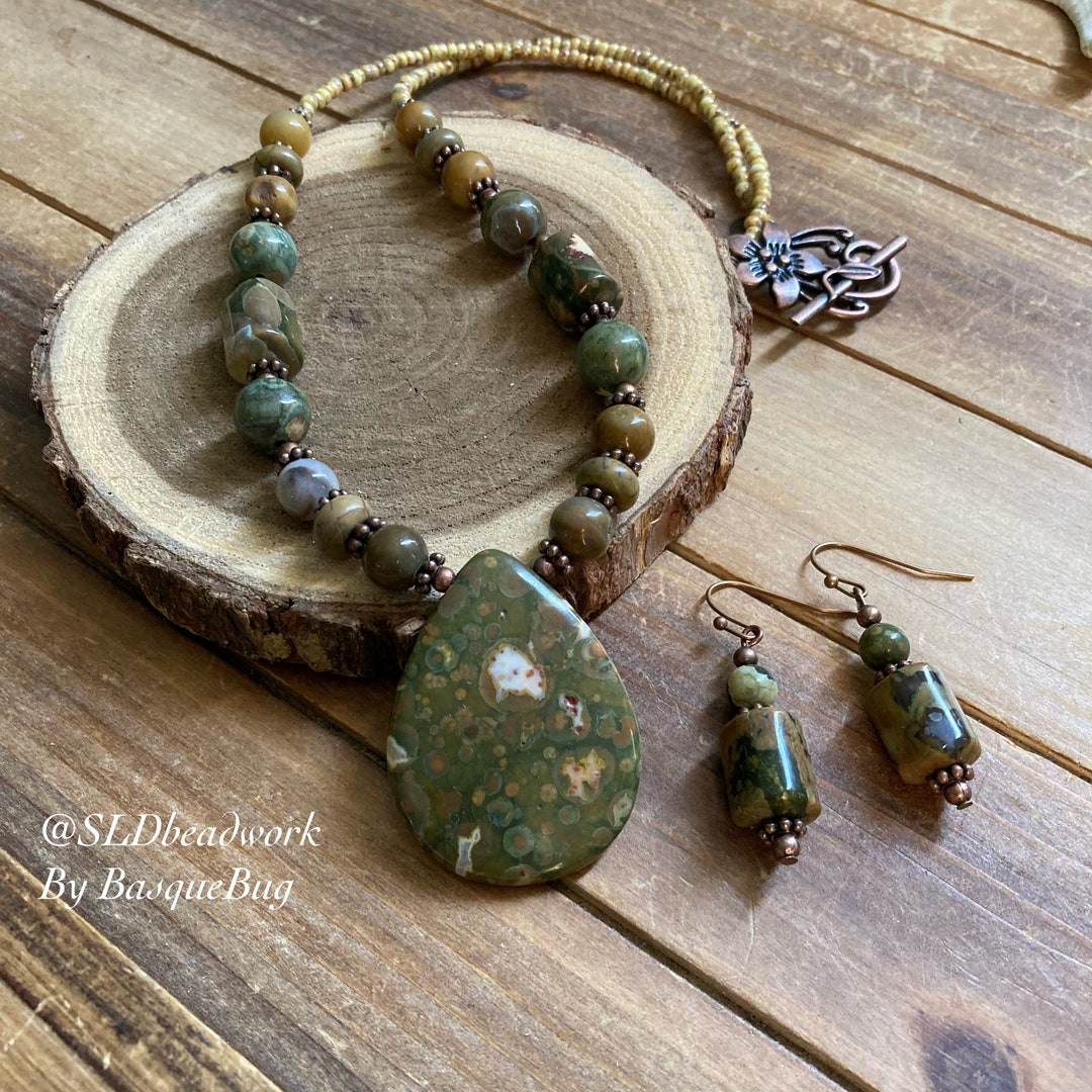 Boho Necklace Set Fall Handmade Jewelry Pendant Set Rhyolite Earrings ...