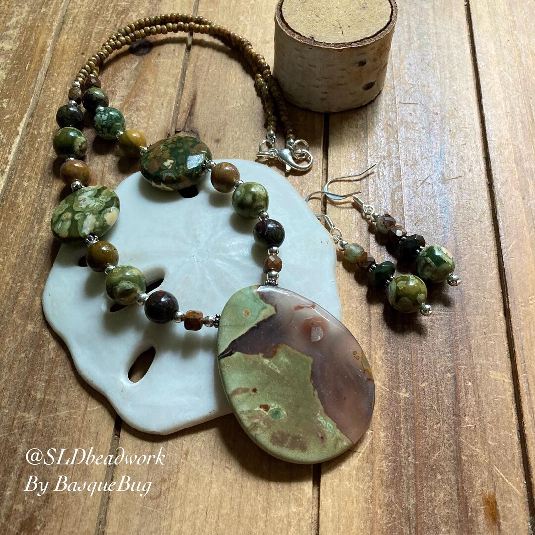 Boho Necklace Set Fall Handmade Jewelry Pendant Rhyolite Thunder Egg ...