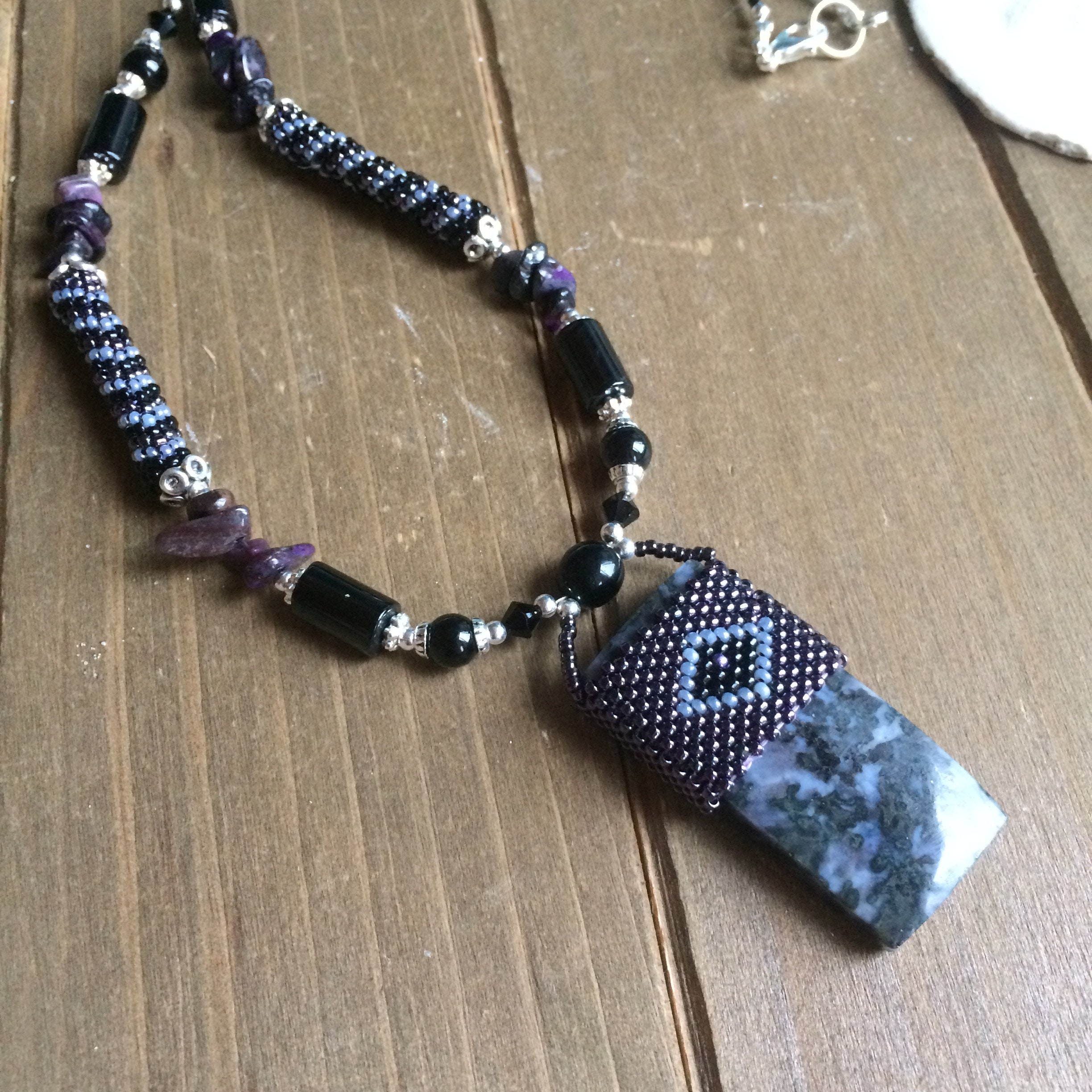 Merlinite necklace boho hippie mystic crystal indigo gabbro | Etsy