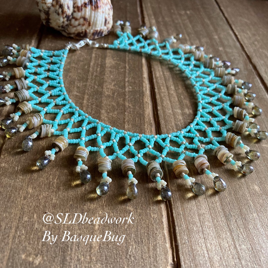 Native Anklet Beaded Crochet Silver Cascade Boho Surf Anklet Blue Puka ...
