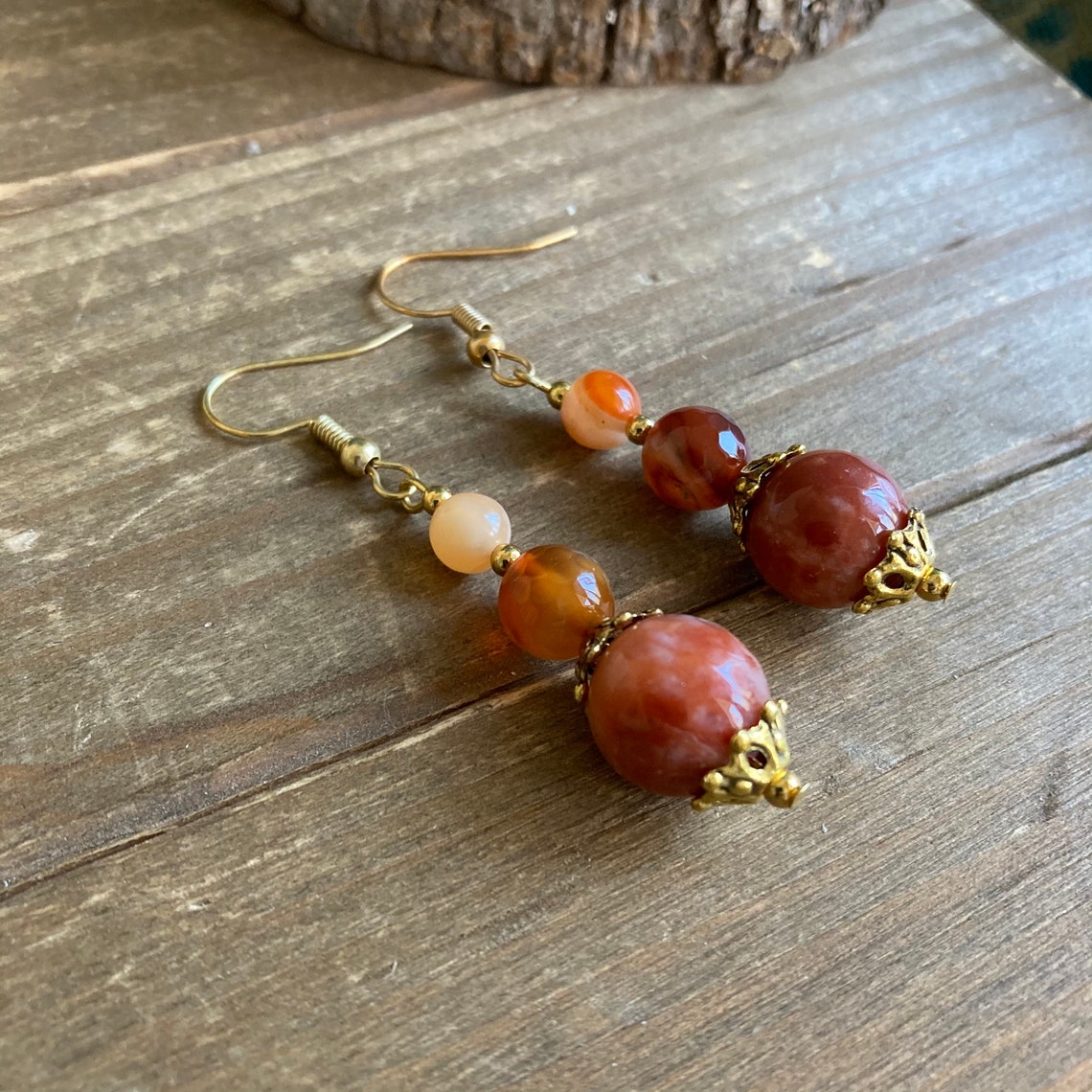 Stone Jewelry set necklace earring set orange gemstone set | Etsy