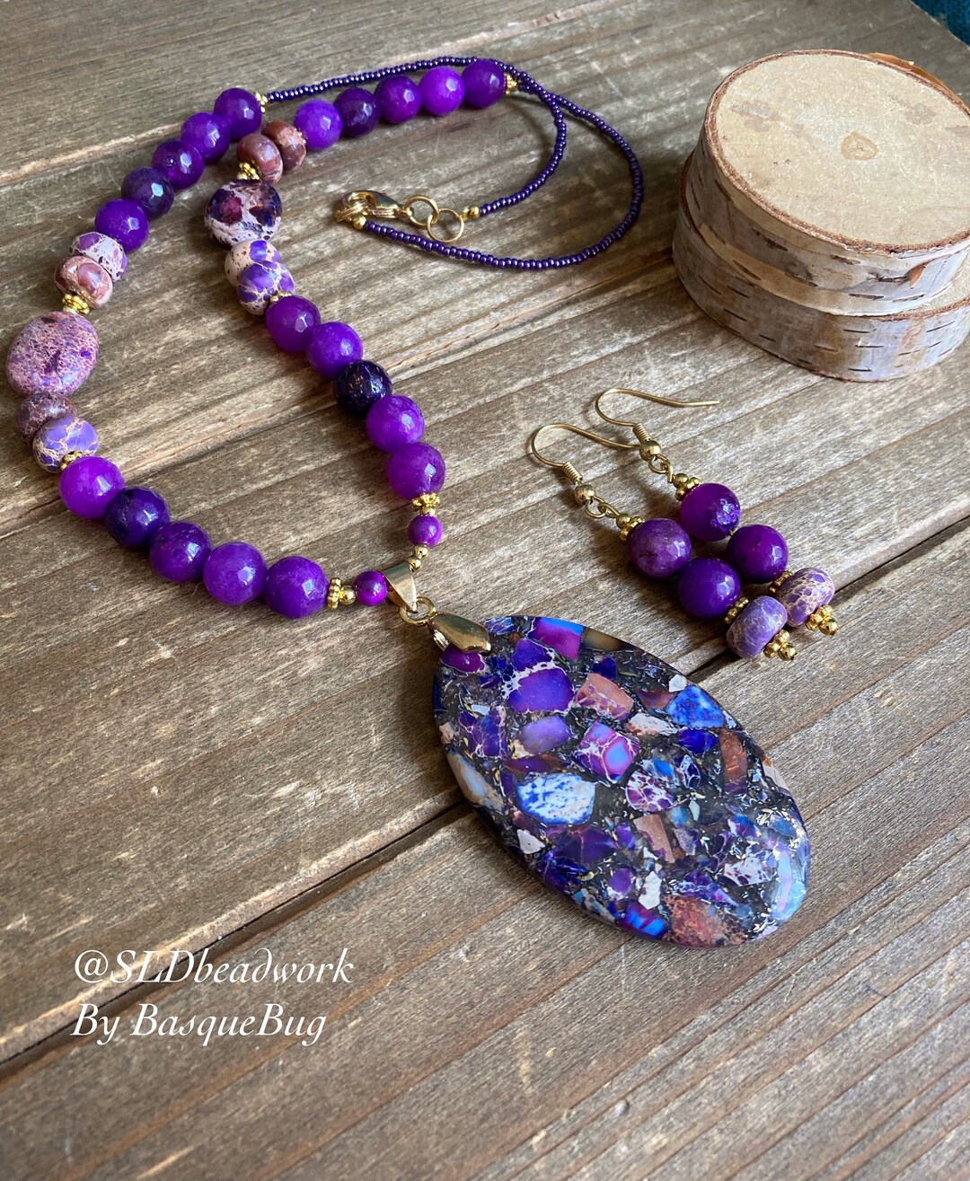 Stone Jewelry Set Necklace Earrings Purple Composite Stone Necklace ...