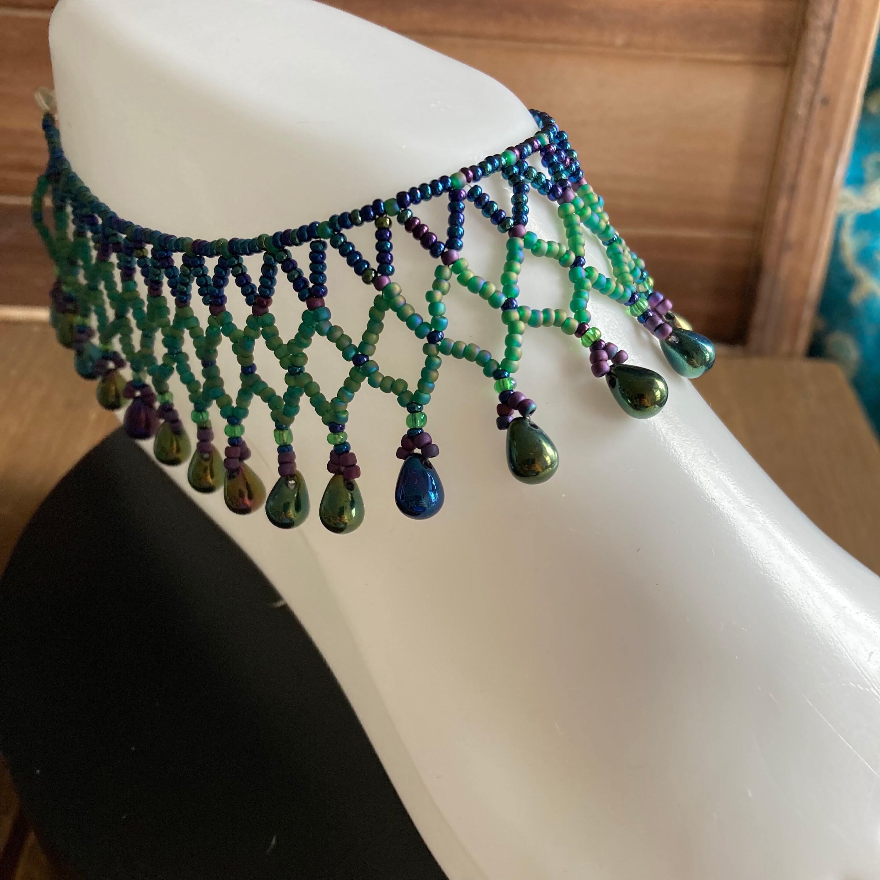 Tribal Anklet Netted Beaded Anklet Native Boho Anklet Festival - Etsy