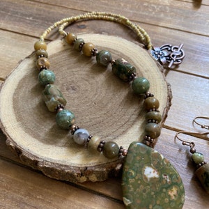 Boho Necklace Set Fall Handmade Jewelry Pendant Set Rhyolite Earrings ...