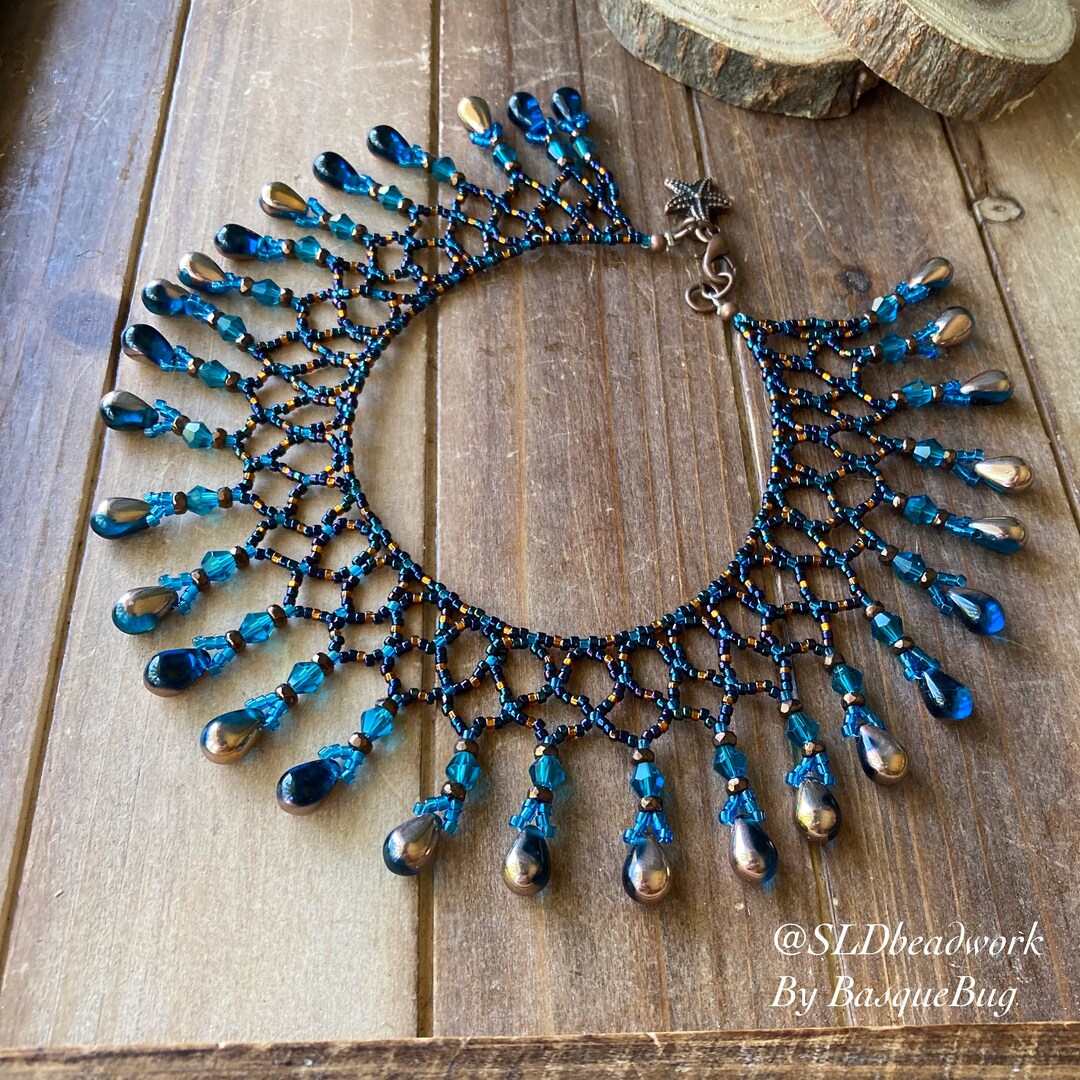 Tribal Anklet Weave Netted Beaded Anklet Native Boho Anklet Copper Blue ...