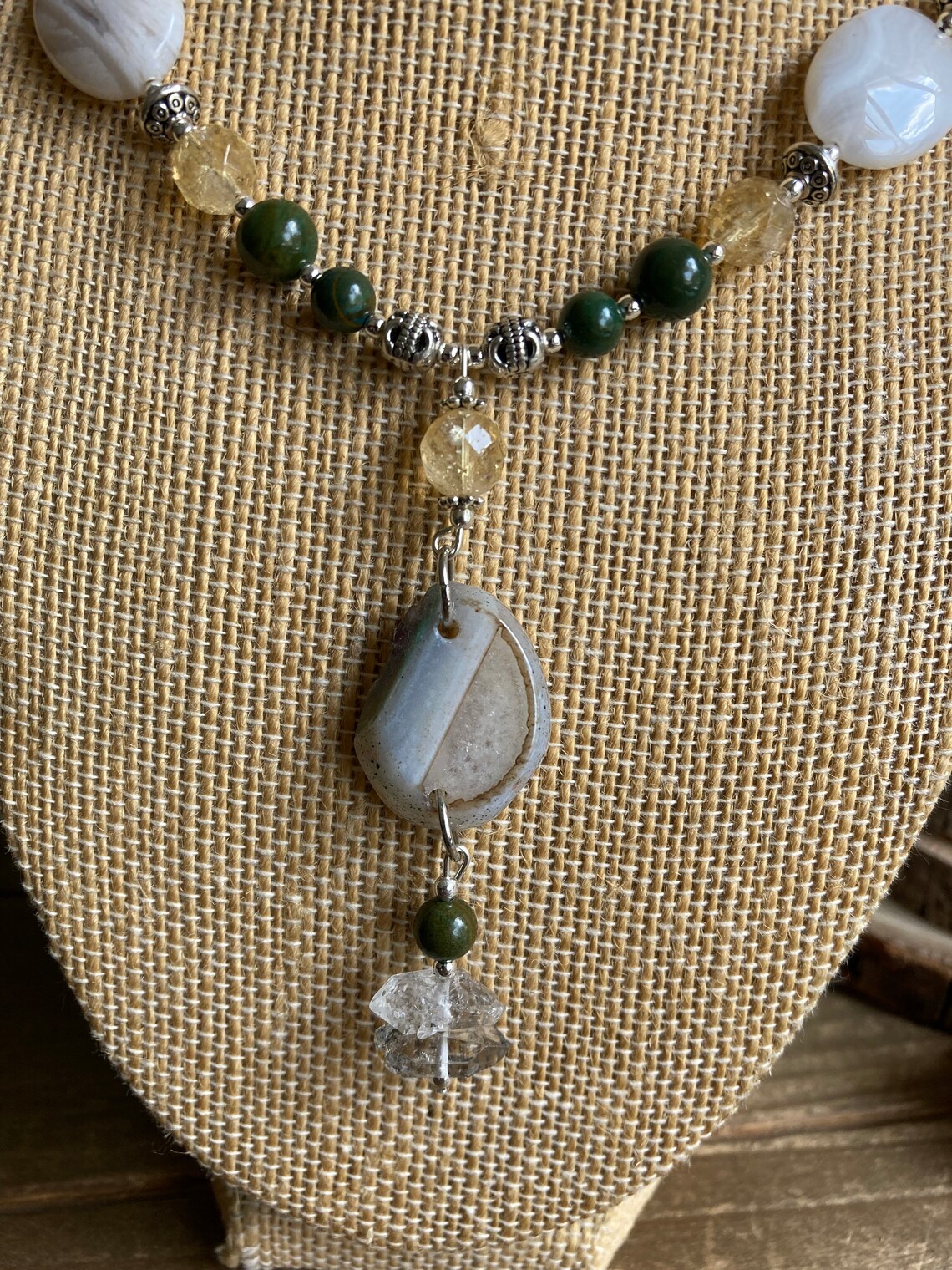 Quartz jewelry set necklace earrings set Montana Moss pendant | Etsy