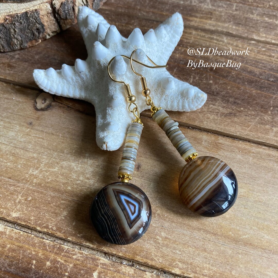 Puka Earrings Natural Stone Earrings Puma Shells Rare Kabibi Shell ...