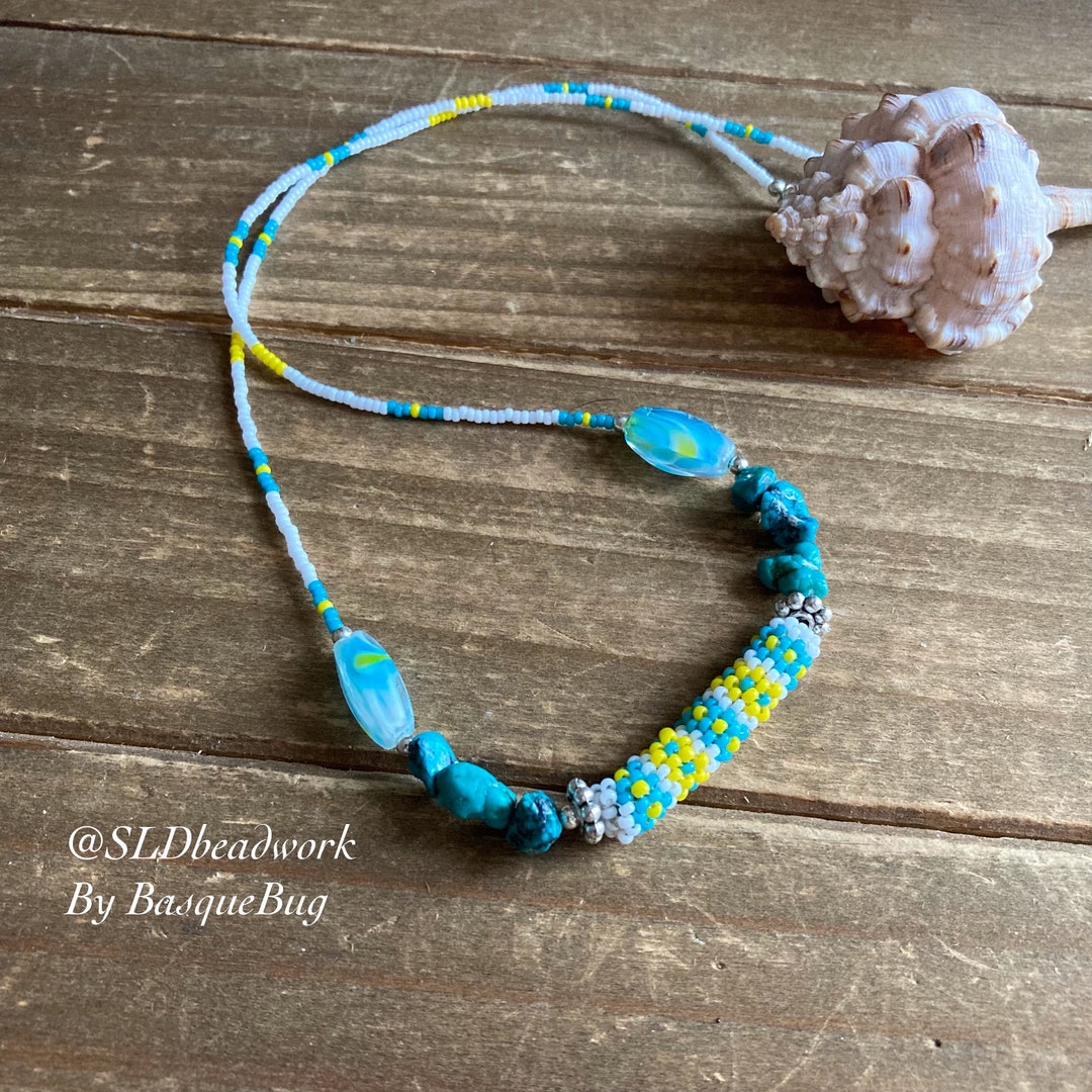 Boho Necklace Seed Beaded Basque American Daisy Necklace Hippie Tribal ...