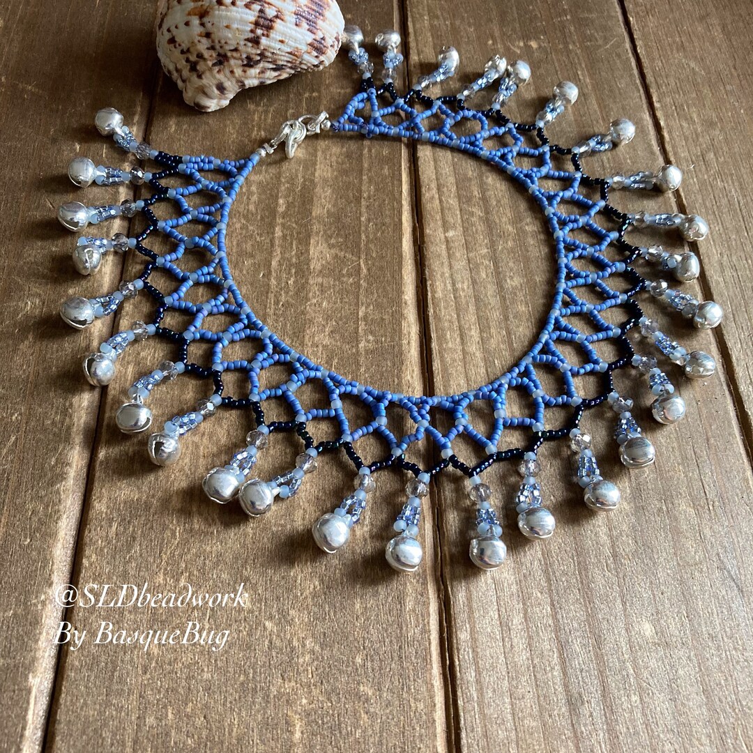 Clapper Anklet Beaded Blue Bells Netted Anklet Native Boho - Etsy