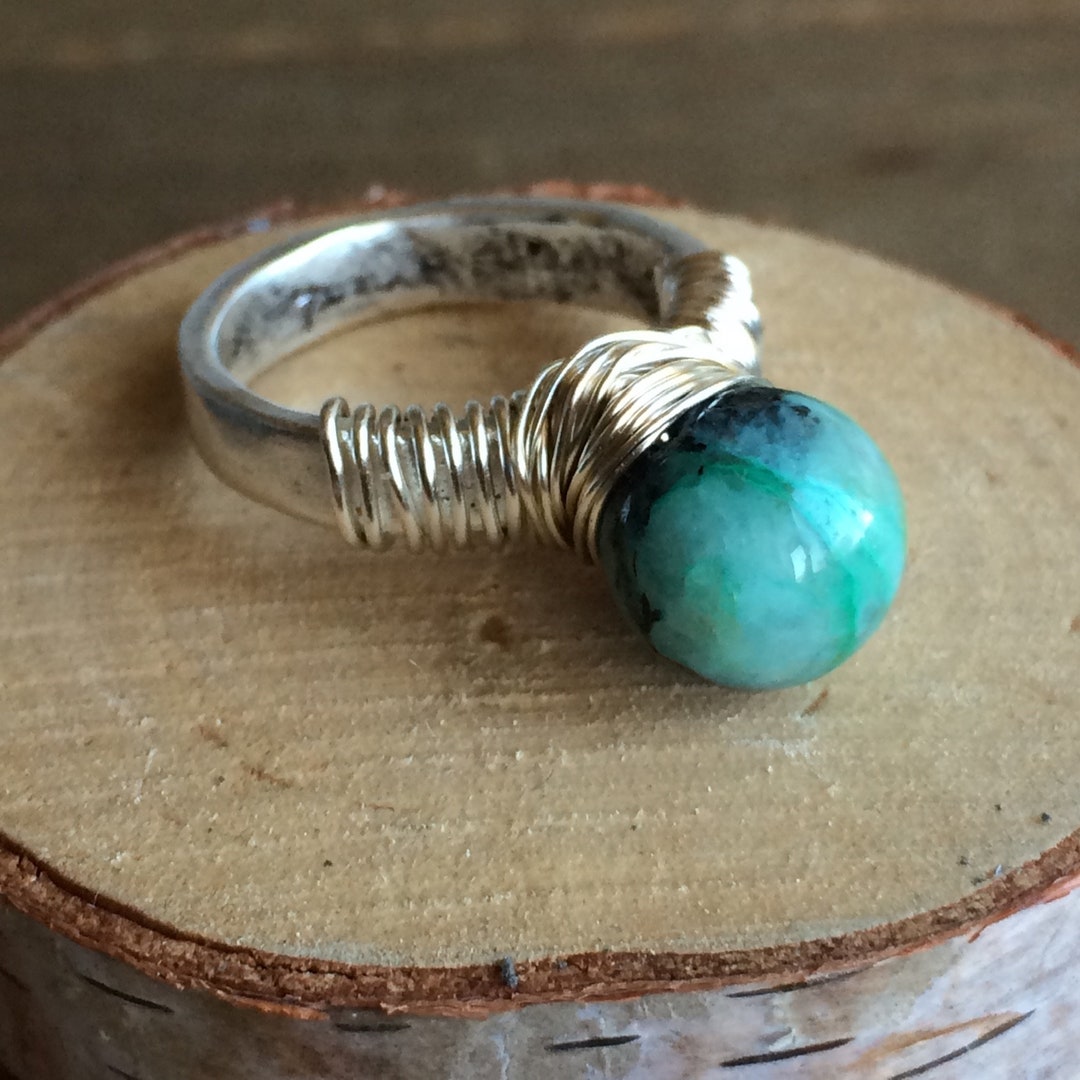 Phoenix Stone Ring Hammered Silver Size 7 Ring Natural Stone Ring ...