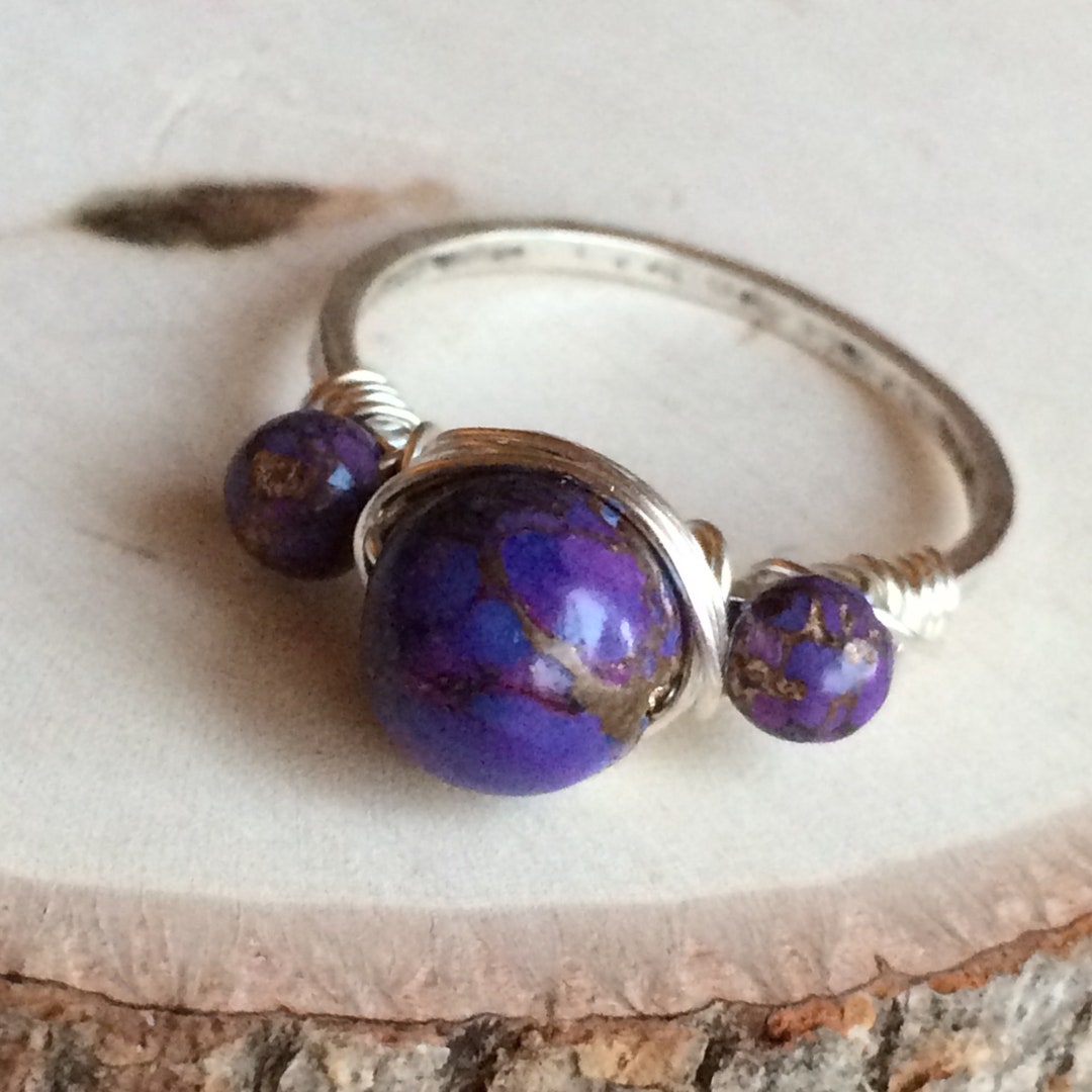 Purple Turquoise Ring Hammered Silver Size 8 Kingman Turquoise Ring ...