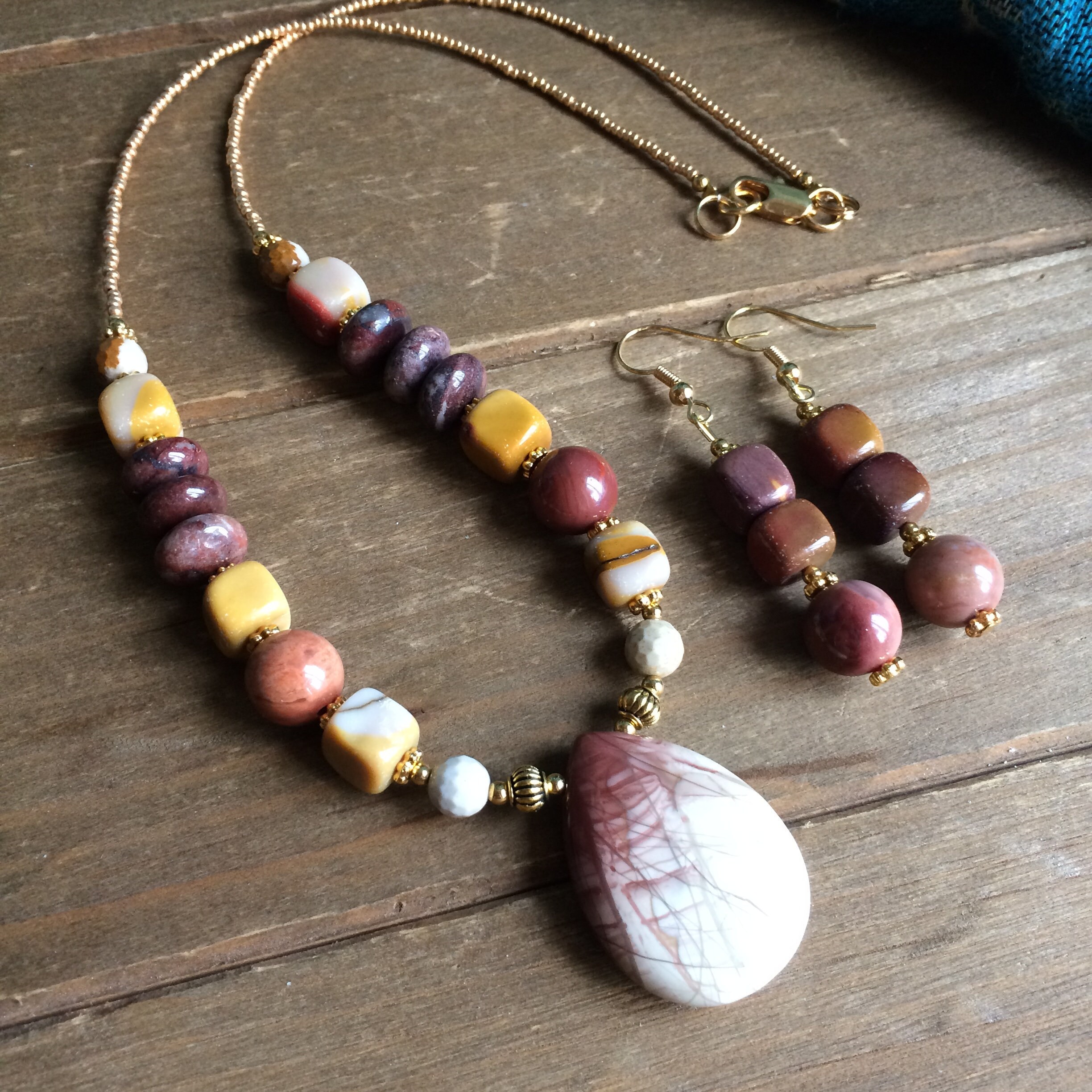 Stone jewelry set necklace earrings set petrified wood set | Etsy