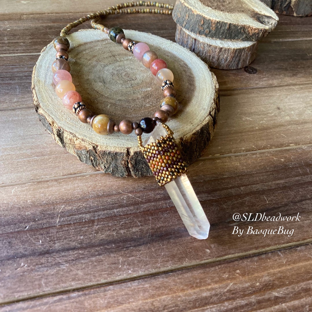 Tangerine Crystal Wrapped Necklace Southwestern Beaded Peyote Basque ...
