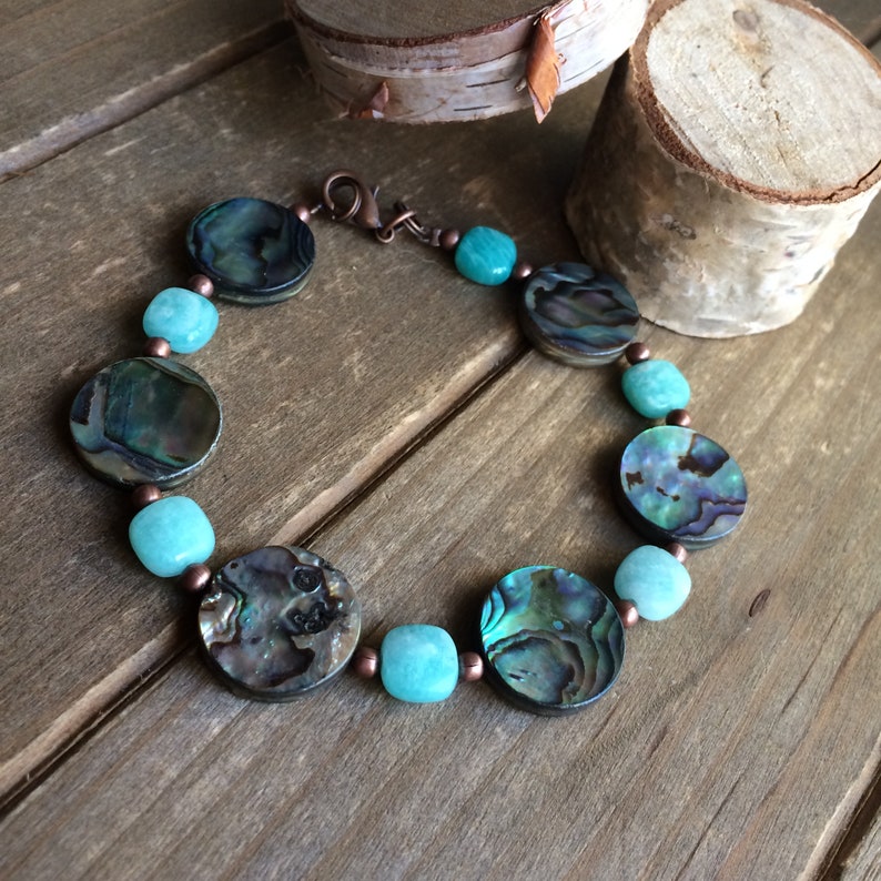 Abalone Bracelet Women Beach Shell Bracelet Peruvian Amazonite | Etsy