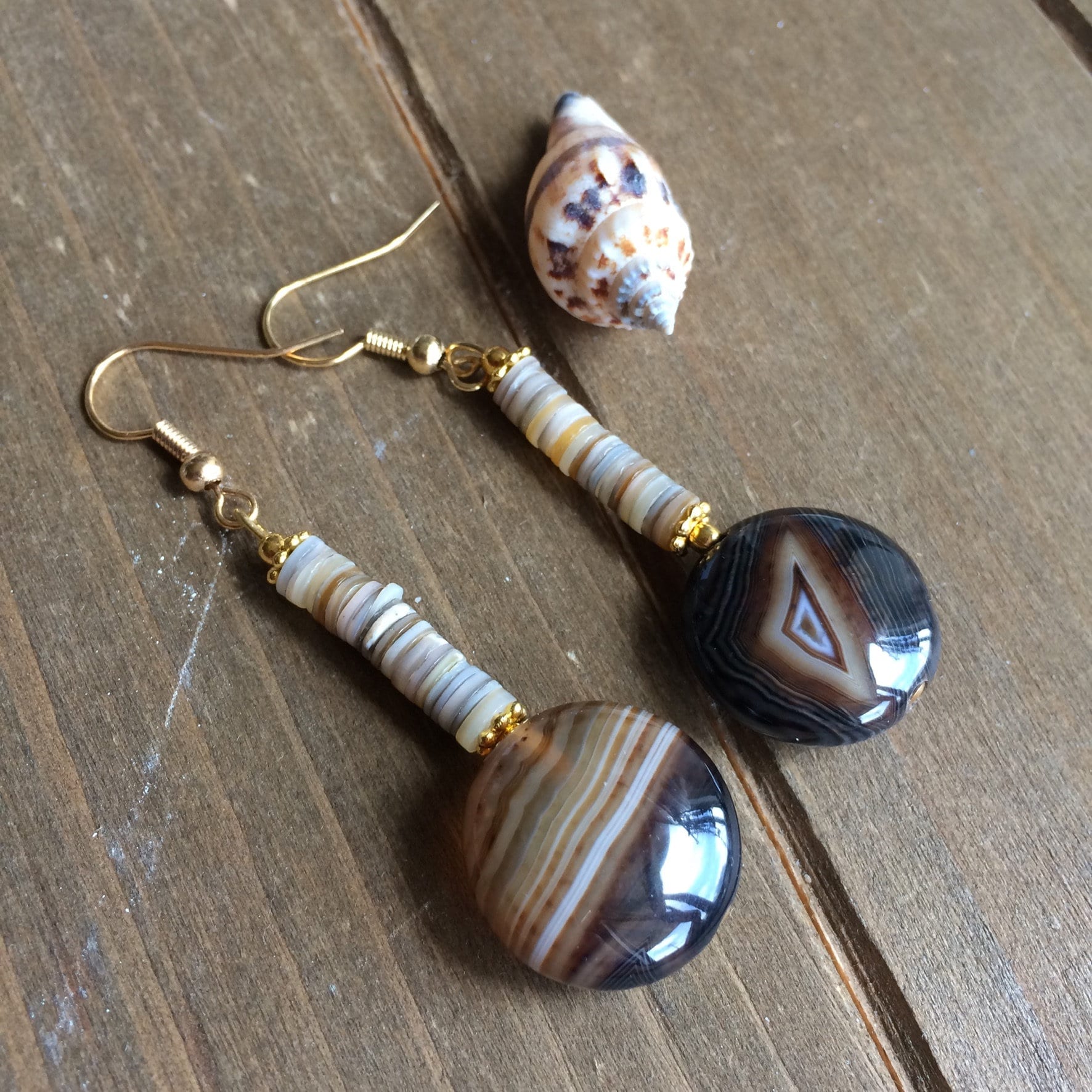 Puka Earrings Natural Stone Earrings Puma Shells Rare Kabibi Shell ...