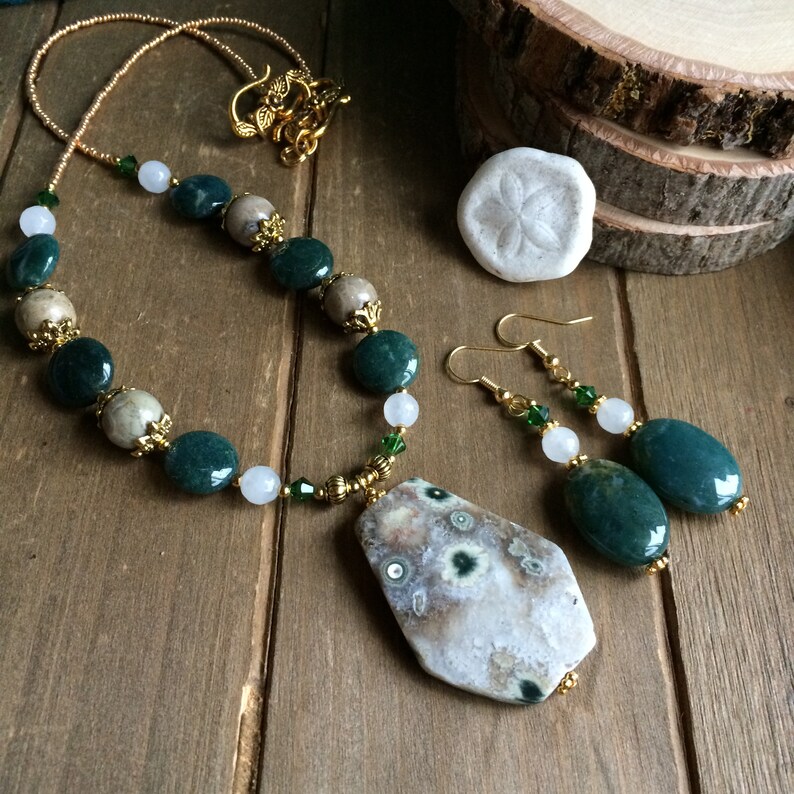 Boho Necklace Set Handmade Pendant Set Beaded Ocean Jasper - Etsy