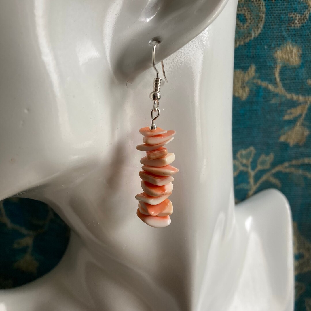 Spiny Oyster Earrings Orange Puka Shell Dangle Earrings Surf Tropical ...