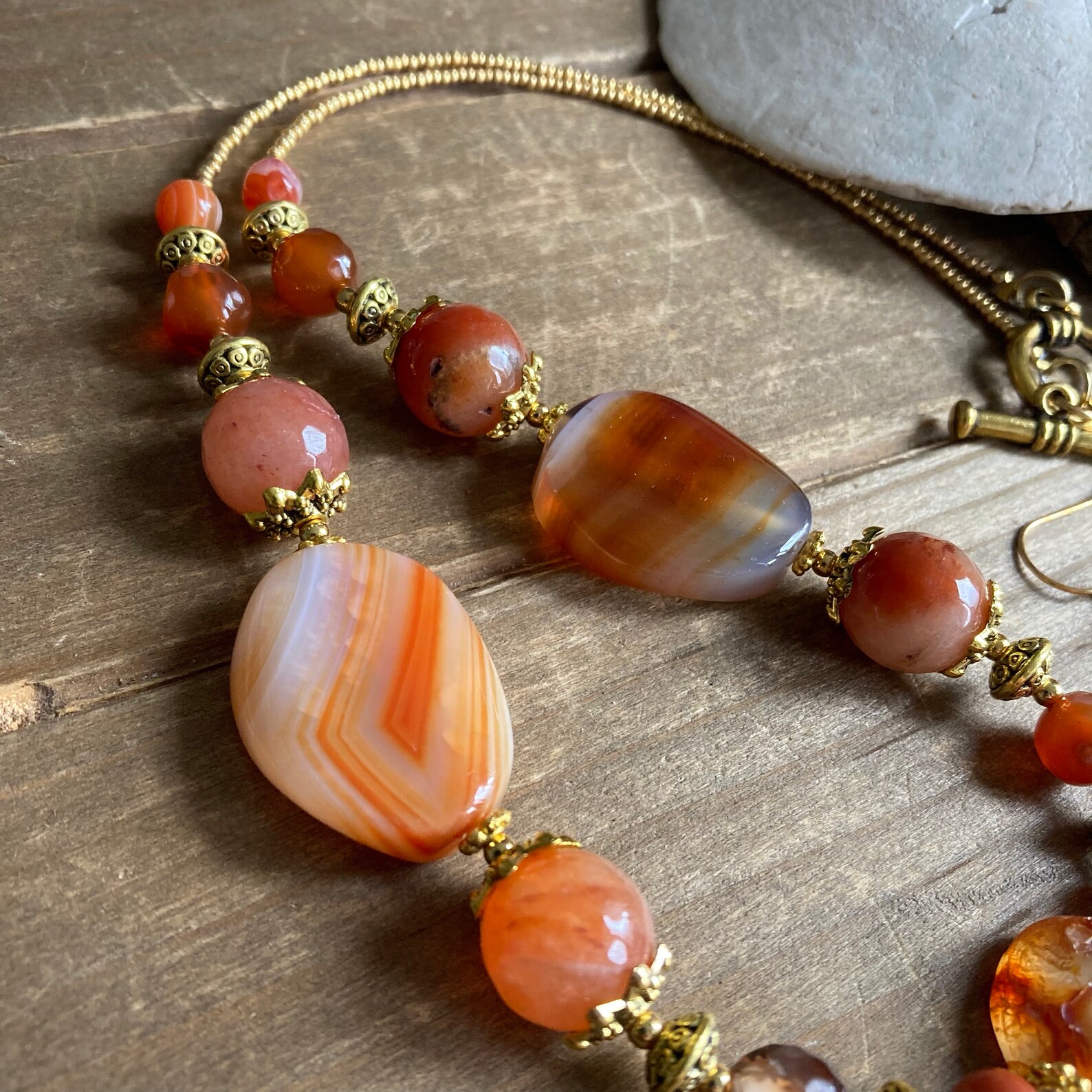 Stone Jewelry Set Necklace Earring Set Orange Gemstone Set - Etsy