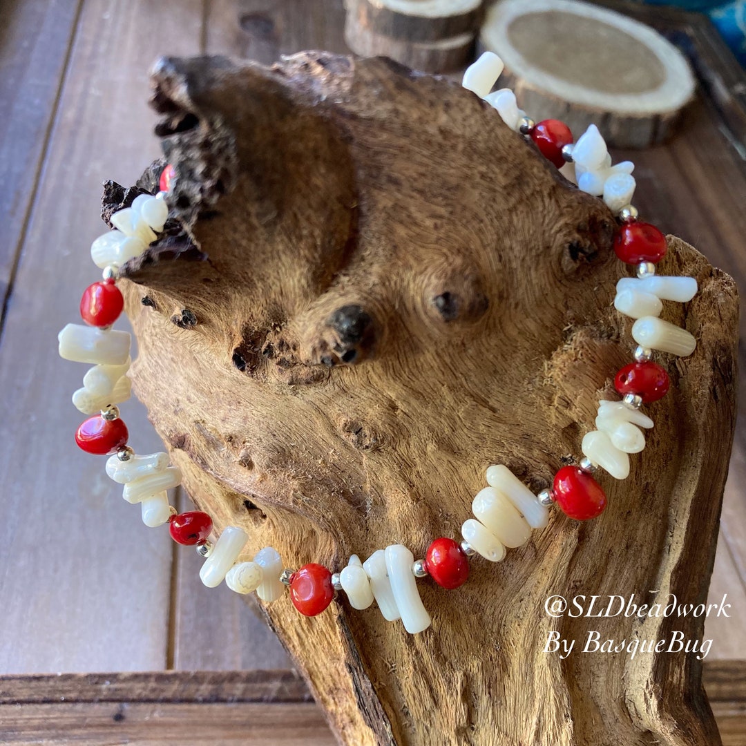 Red Coral Anklet White Boho Anklet Silver Gemstone Anklet Gift Handmade ...