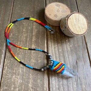 Peyote Beaded Necklace Crystal Wrapped Handmade Jewelry Crystal Pendant ...