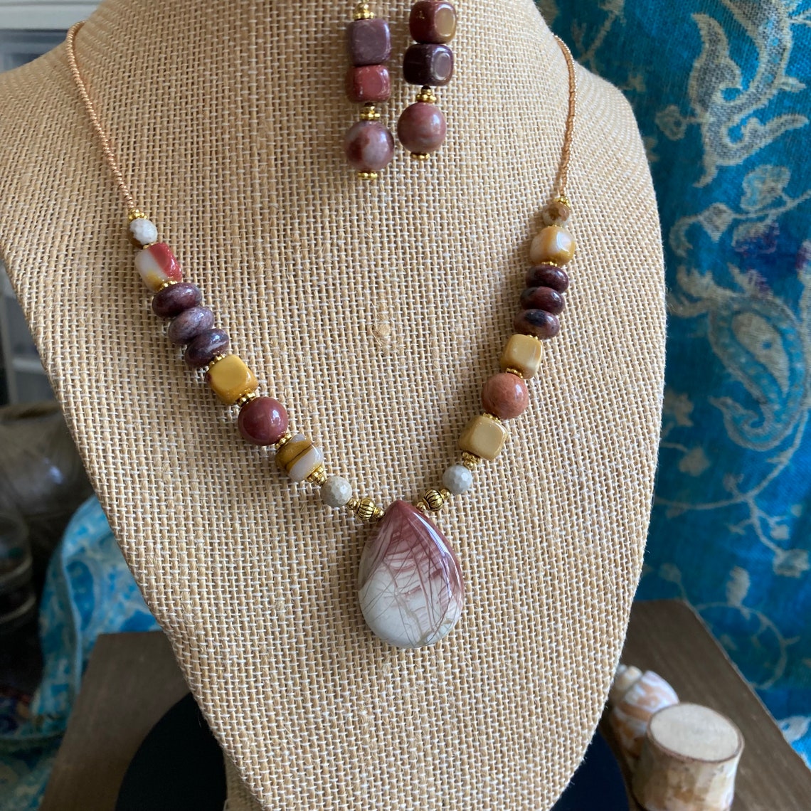 Stone jewelry set necklace earrings set petrified wood set | Etsy