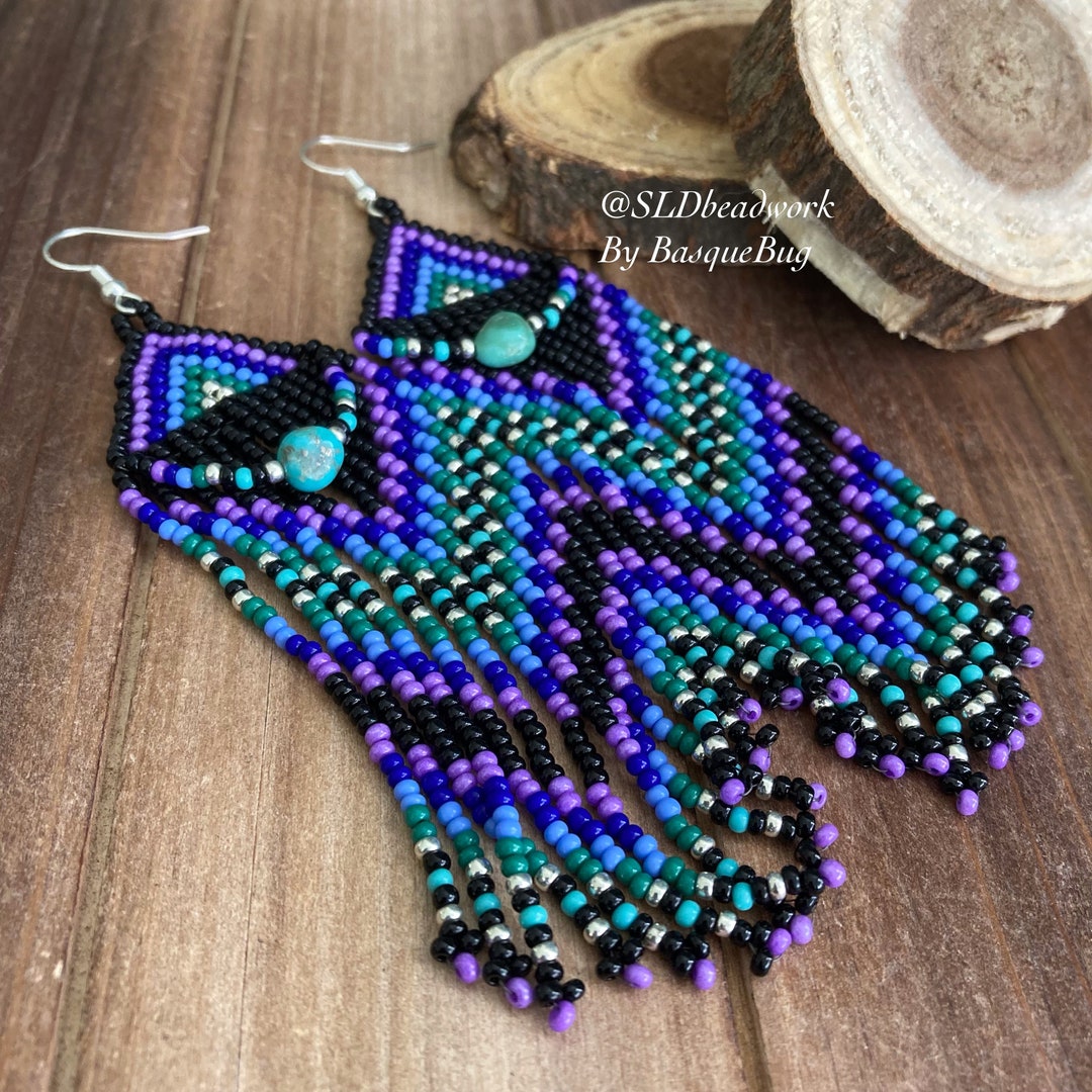 Fan Earrings Seed Beaded Boho Brick Stitch Dangle Basque American ...