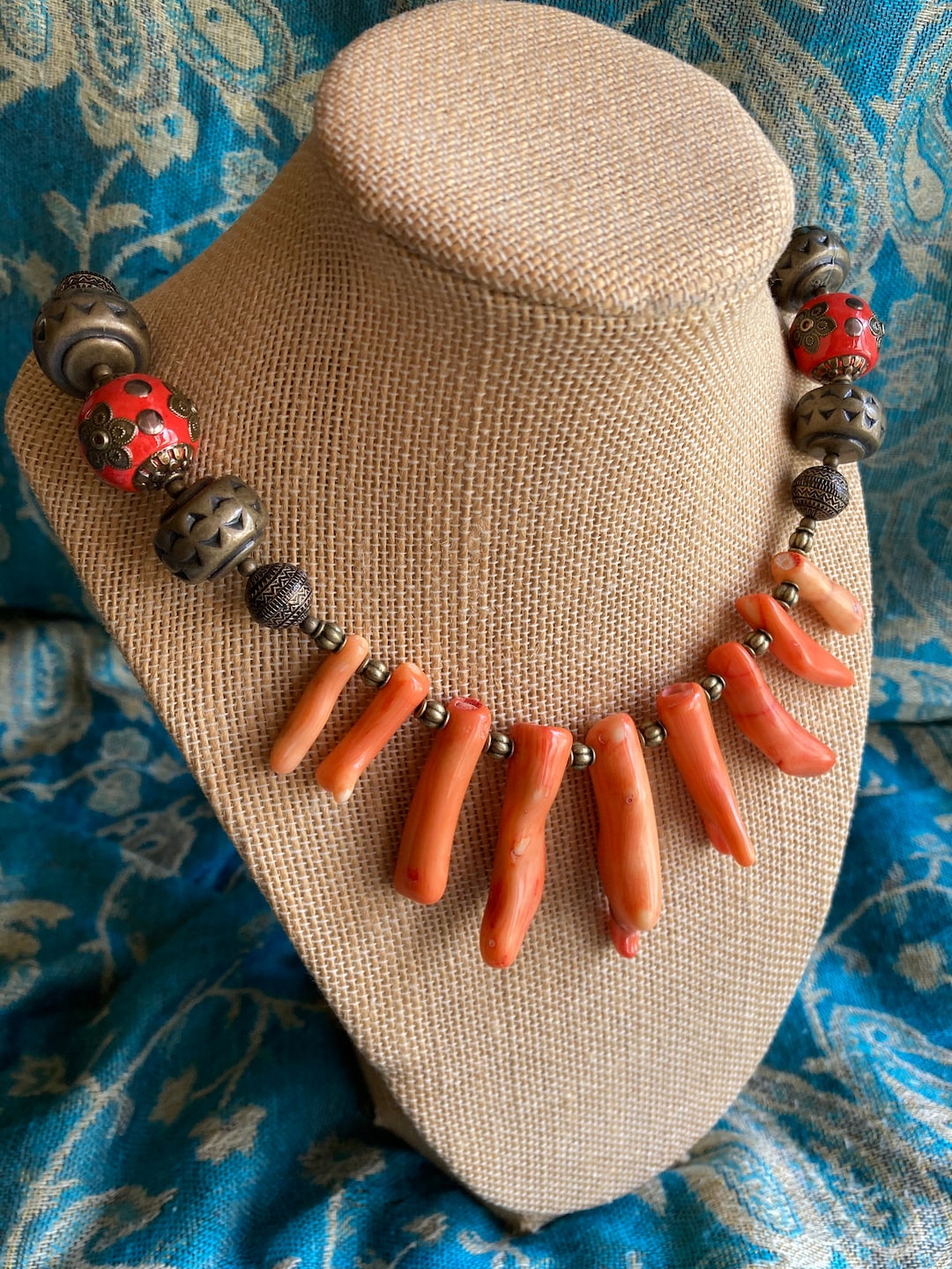 Coral Necklace Orange Gemstone Necklace Pendant Beach Boho Puka Shell ...