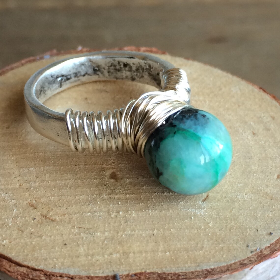 Phoenix Stone Ring Hammered Silver Size 7 Ring Natural Stone | Etsy