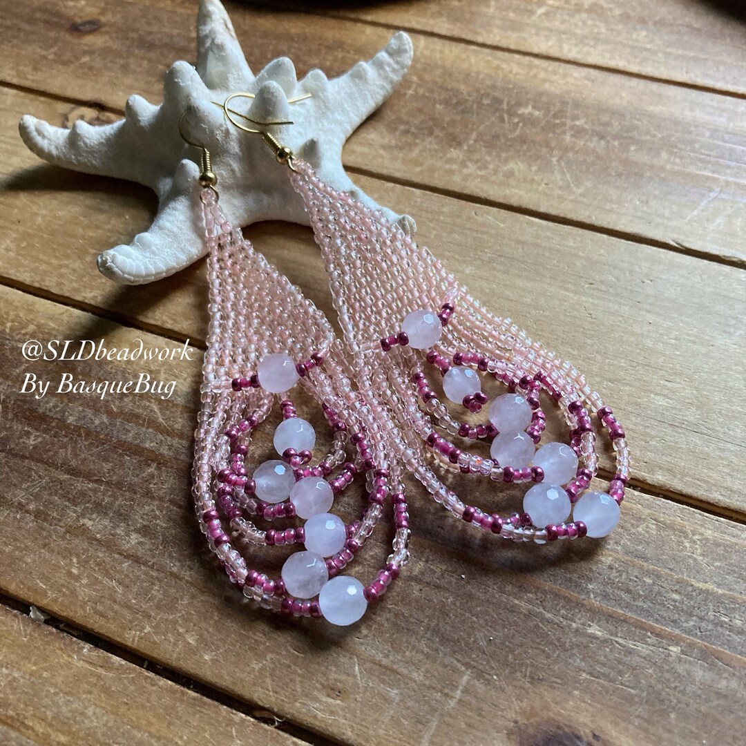 Native Earrings Tribal Boho Brick Stitch Basque Dangle Drop Hoop Rose ...