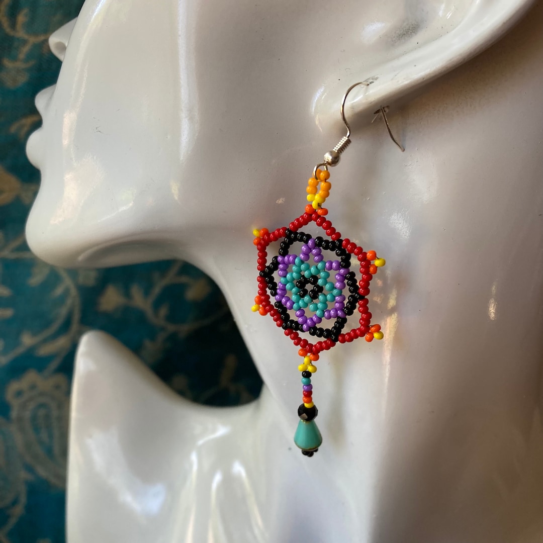 Beaded Earrings Dream Catcher Seed Beaded Basque American Jewelry ...