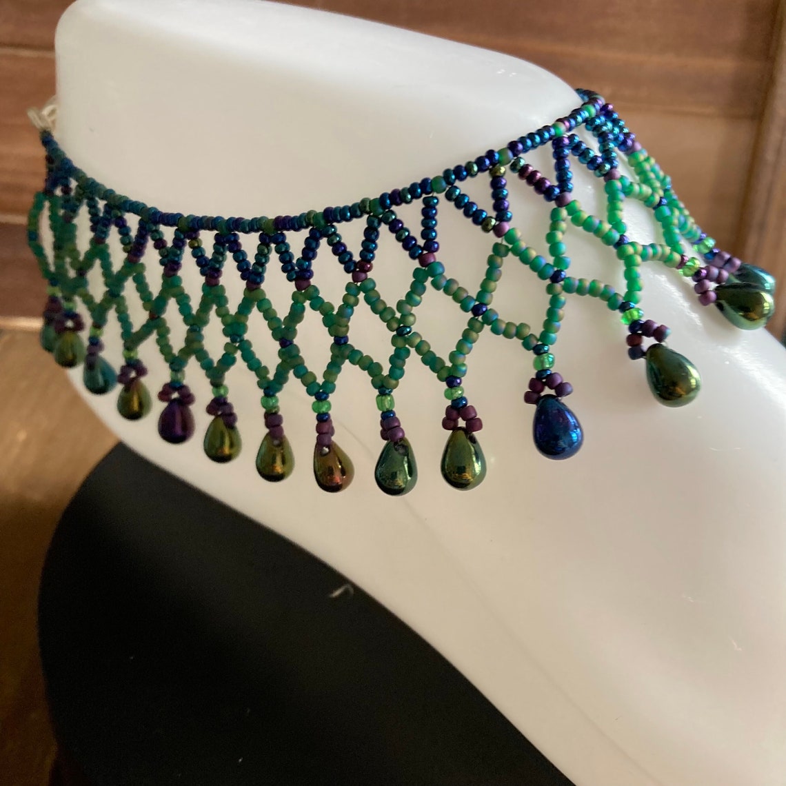 Tribal Anklet Netted Beaded Anklet Native Boho Anklet Festival - Etsy