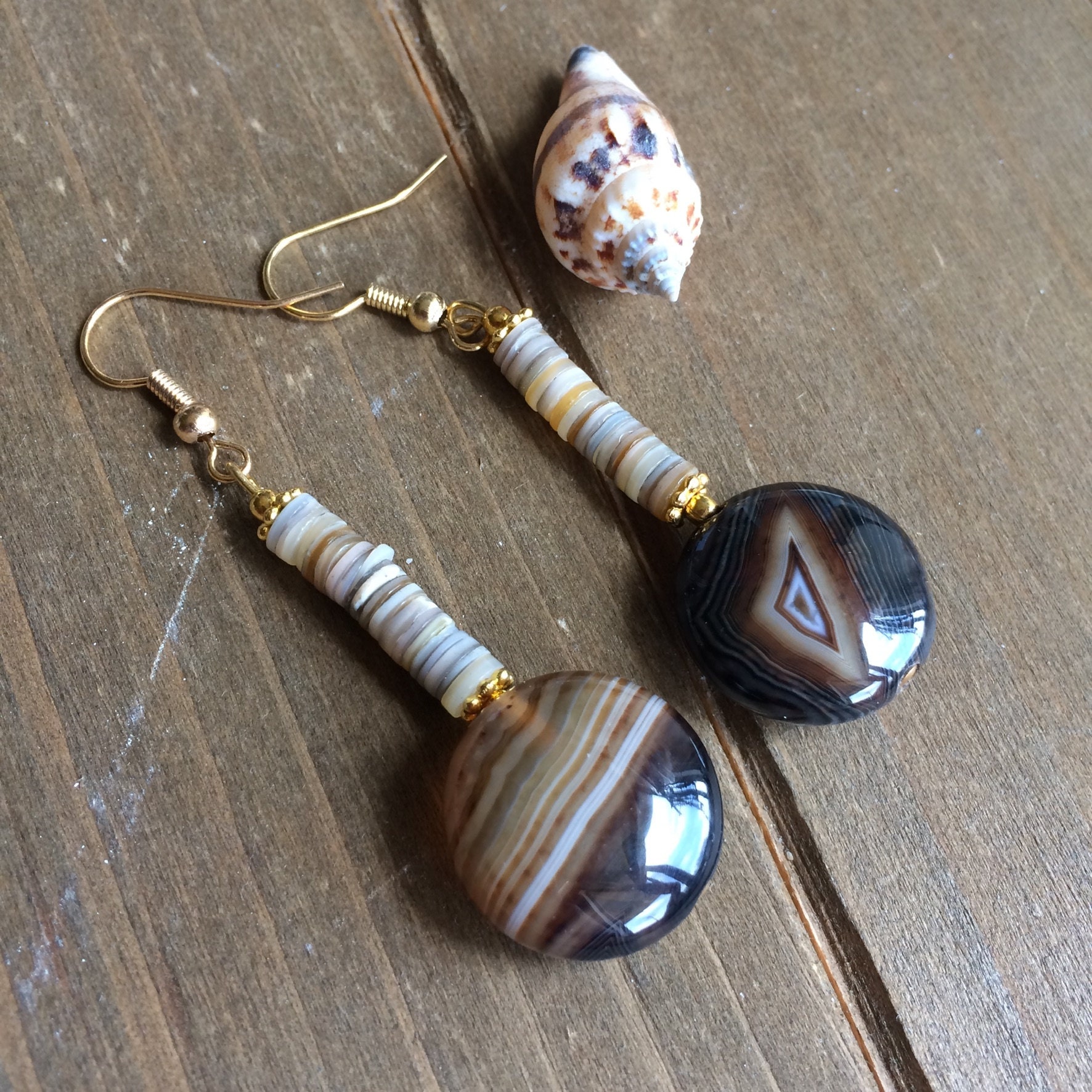 Puka Earrings Natural Stone Earrings Puma Shells Rare Kabibi Shell ...