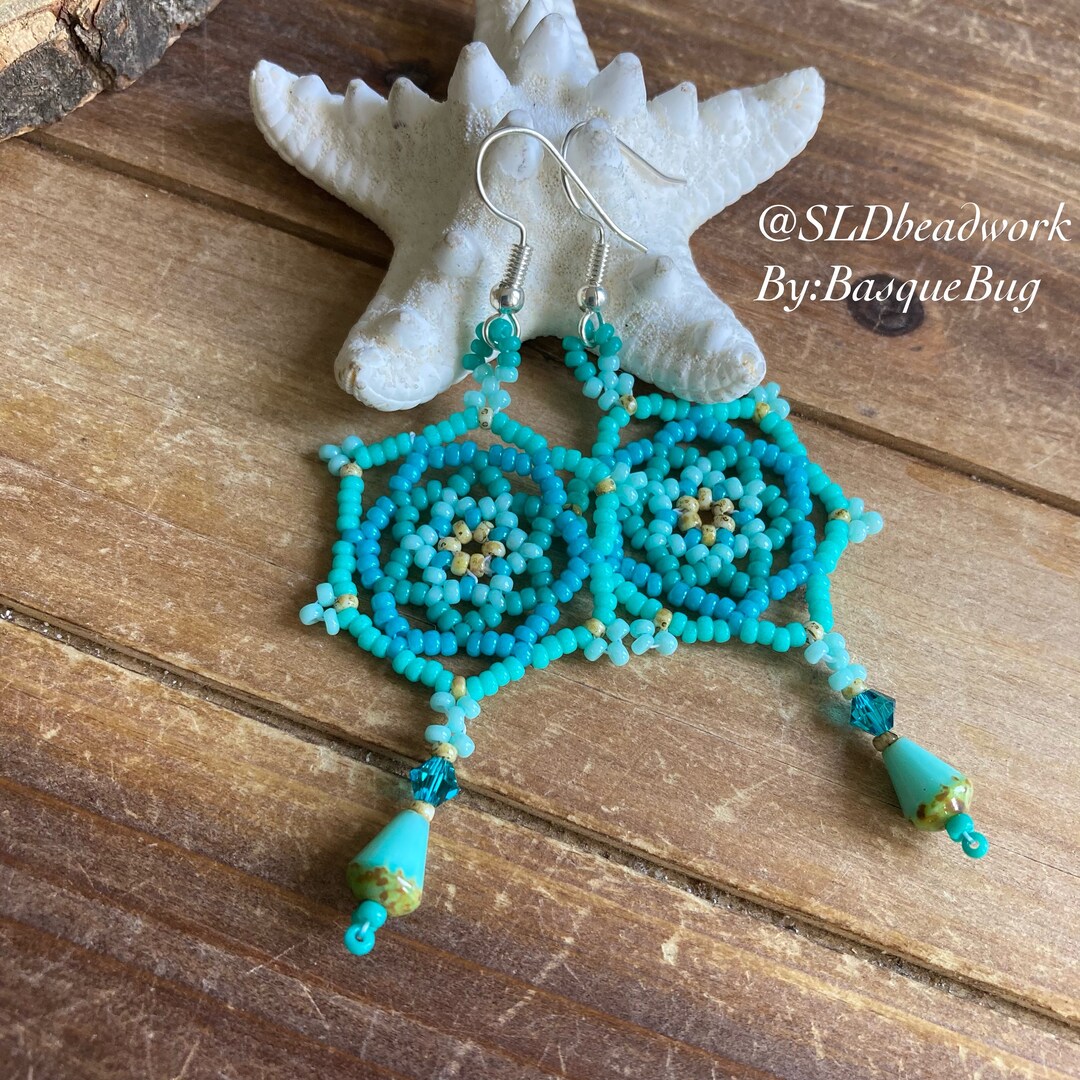 Tropical Earrings Sea Ocean Blue Earrings Handmade Seed Beaded ...