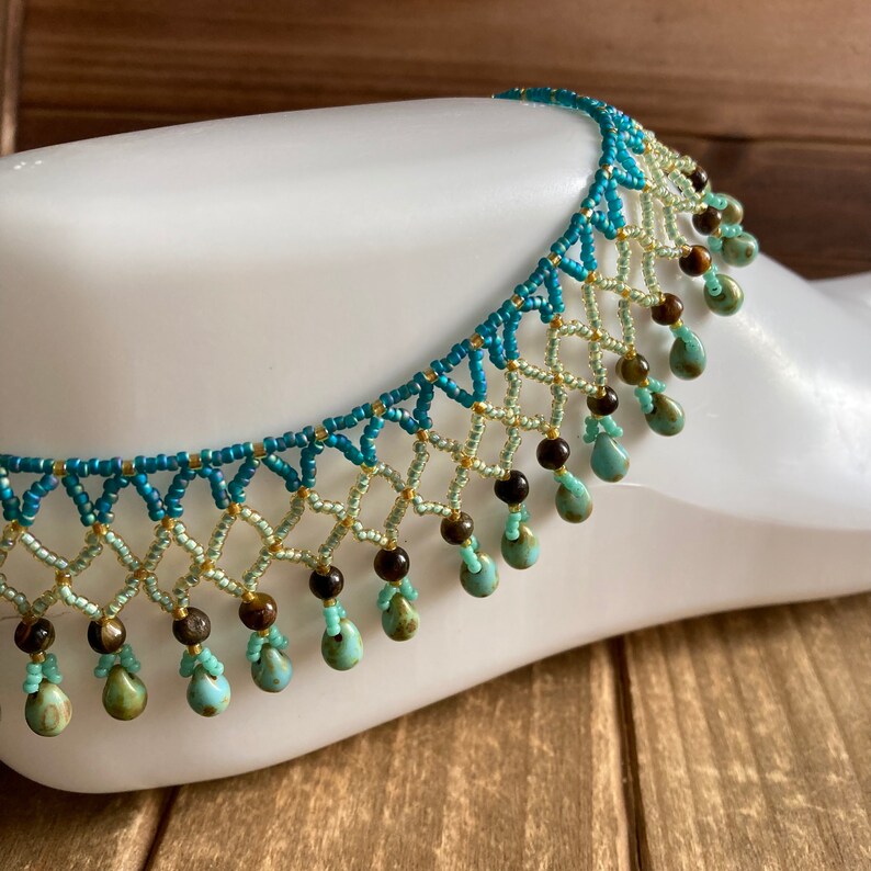 Tribal Anklet Netted Crochet Beaded Anklet Native Boho Anklet - Etsy