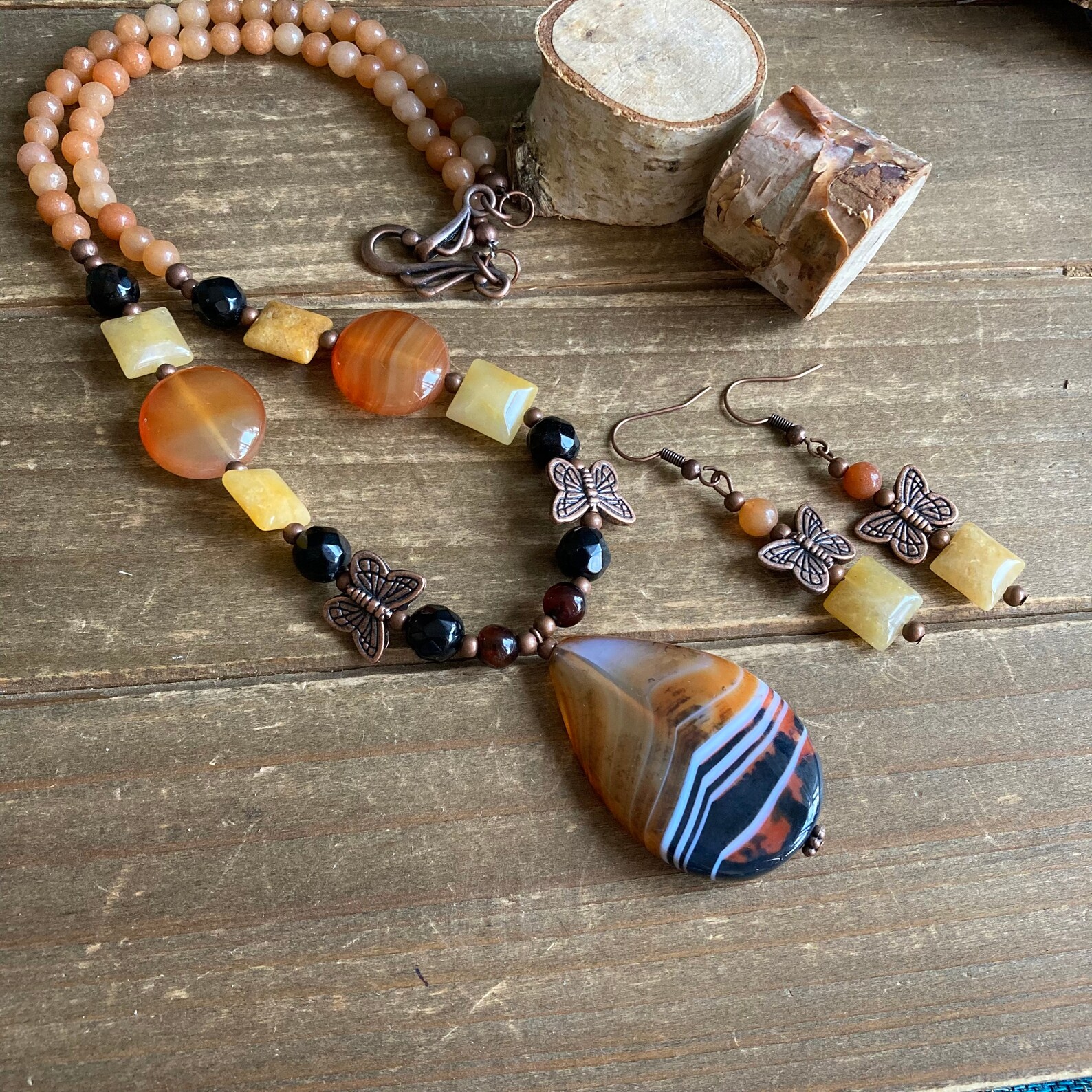 Fall Jewelry Set Necklace Earring Set Burnt Orange Set Boho Carnelian ...
