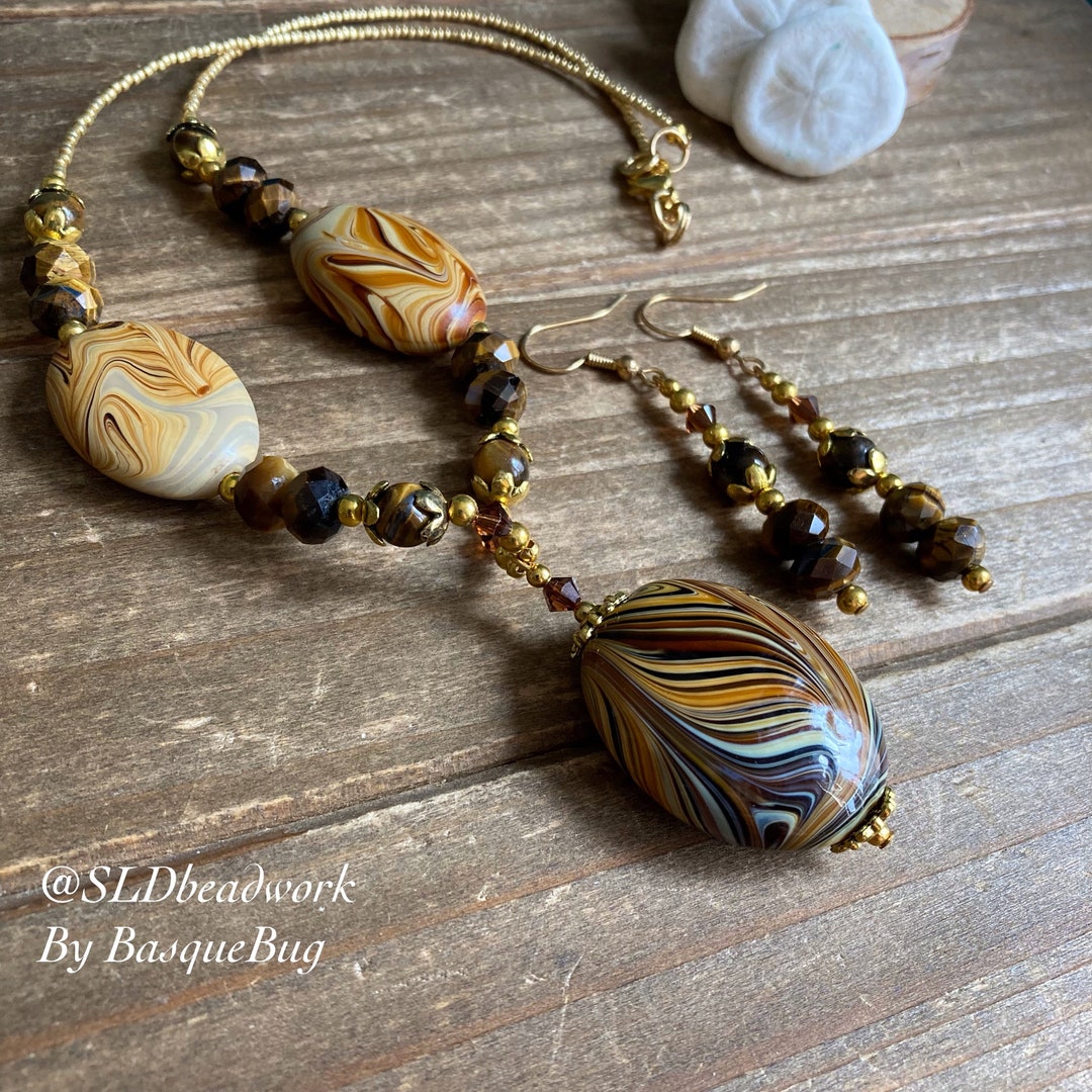Boho Necklace Set Handmade Pendant Set Beaded Necklace Earrings Set ...