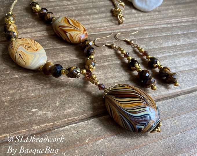 Boho Necklace Set Handmade Pendant Set Beaded Necklace Earrings Set ...